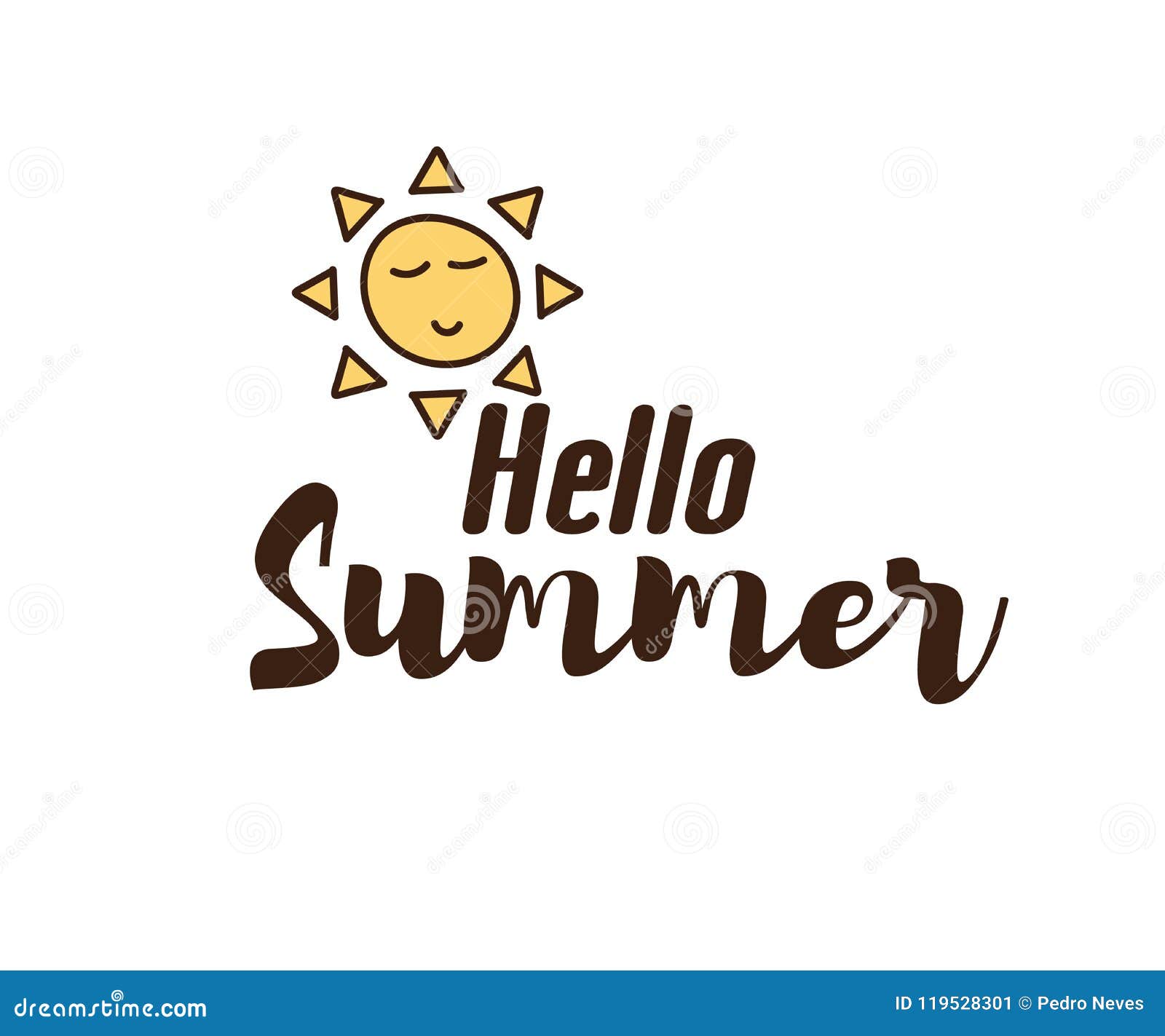 Hello Summer Text With Sun Doodle. Vector Hand Drawn Design With ...