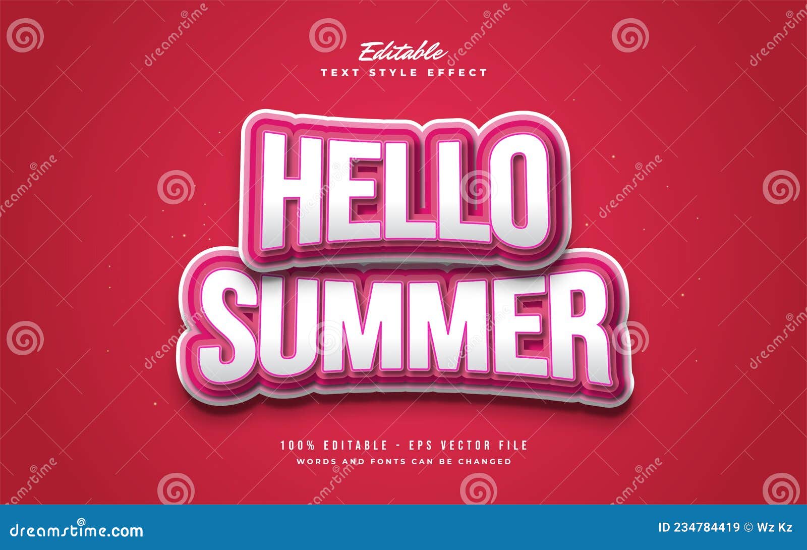 Hello Summer Text in White and Red with Cartoon Style and Bulge Effect ...