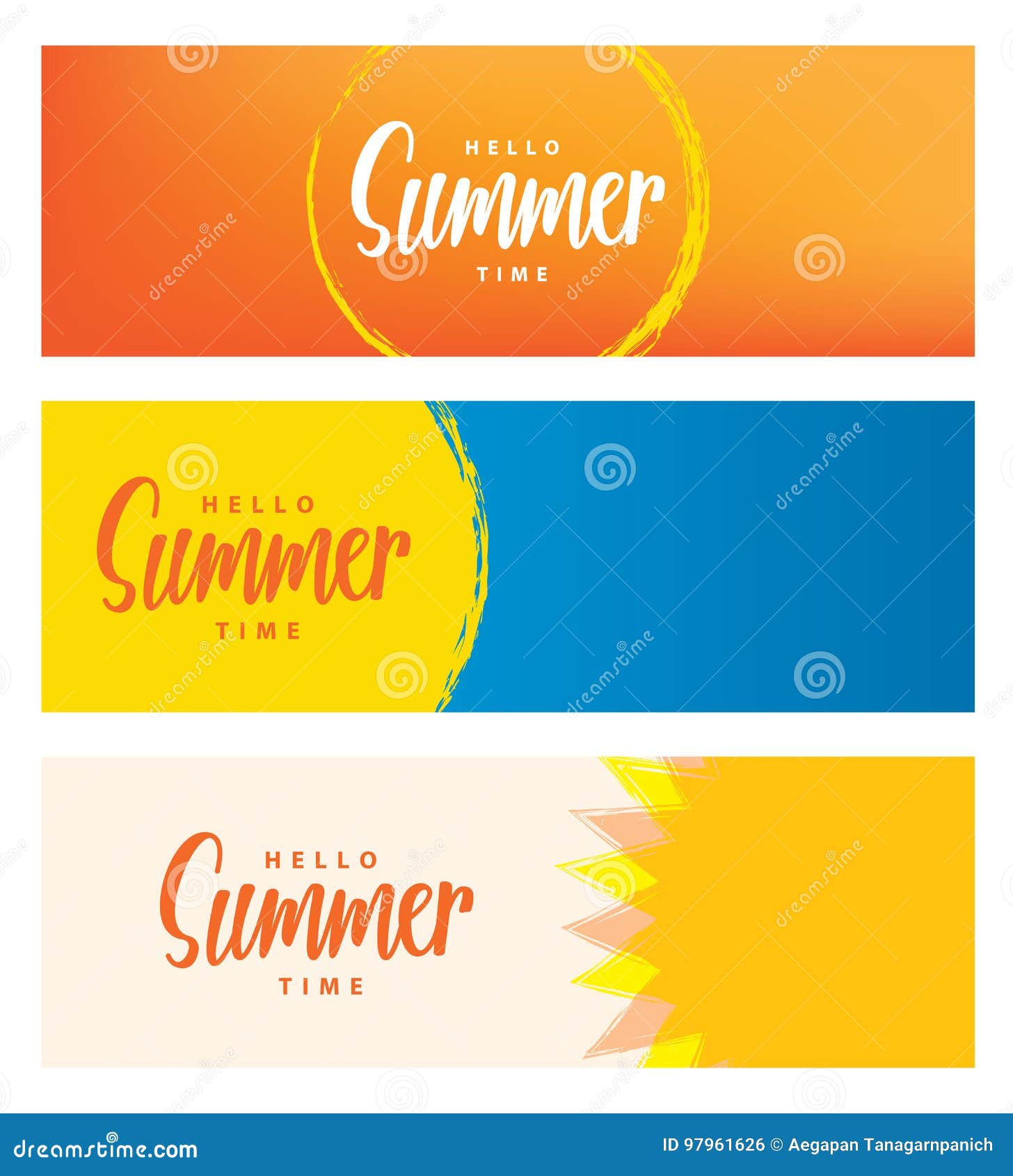 Hello Summer Time Heading 3 Design for Banner or Poster. Summer Stock ...