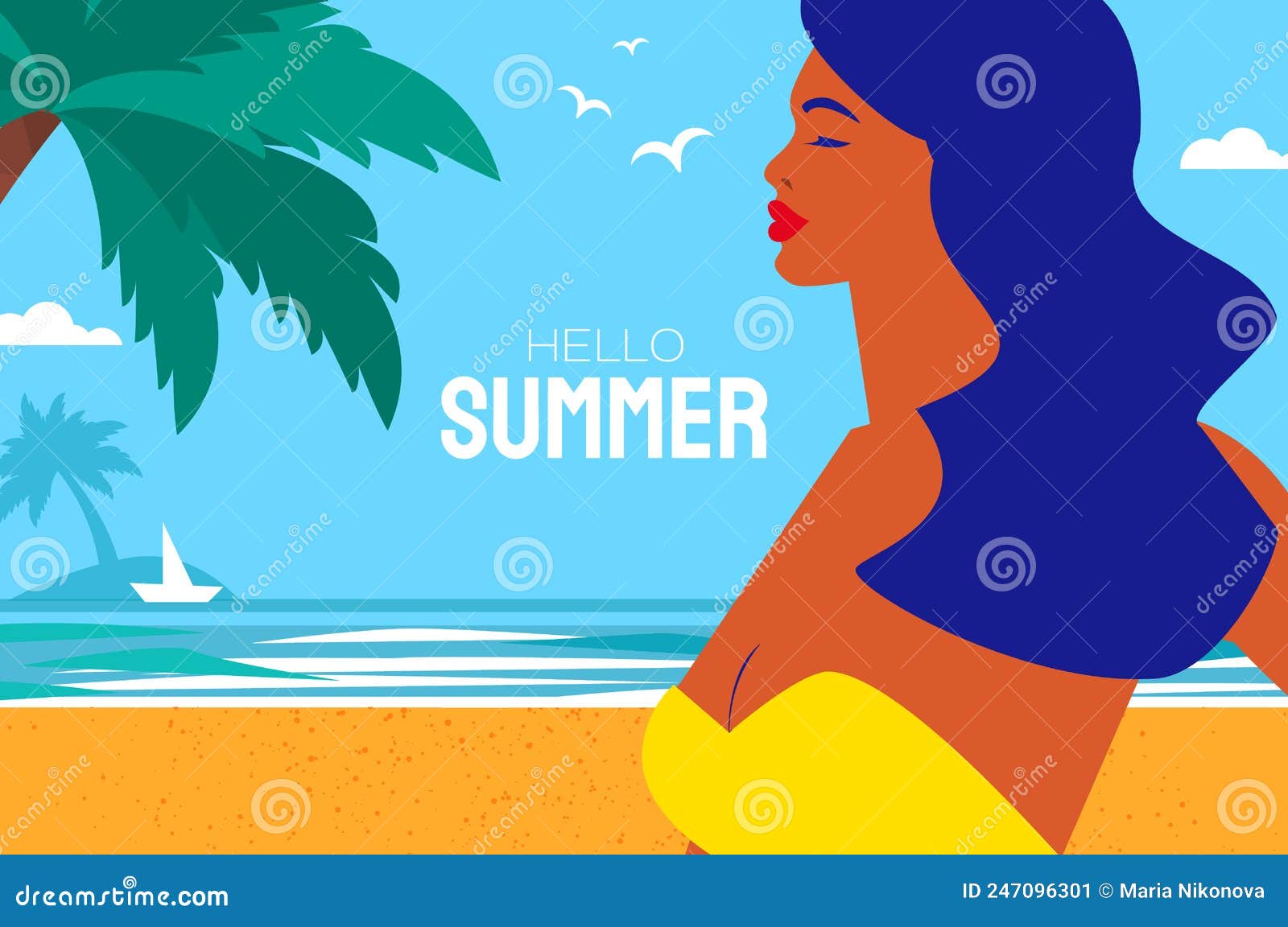 Hello Summer Time To Travel Stock Vector Illustration Of Sand