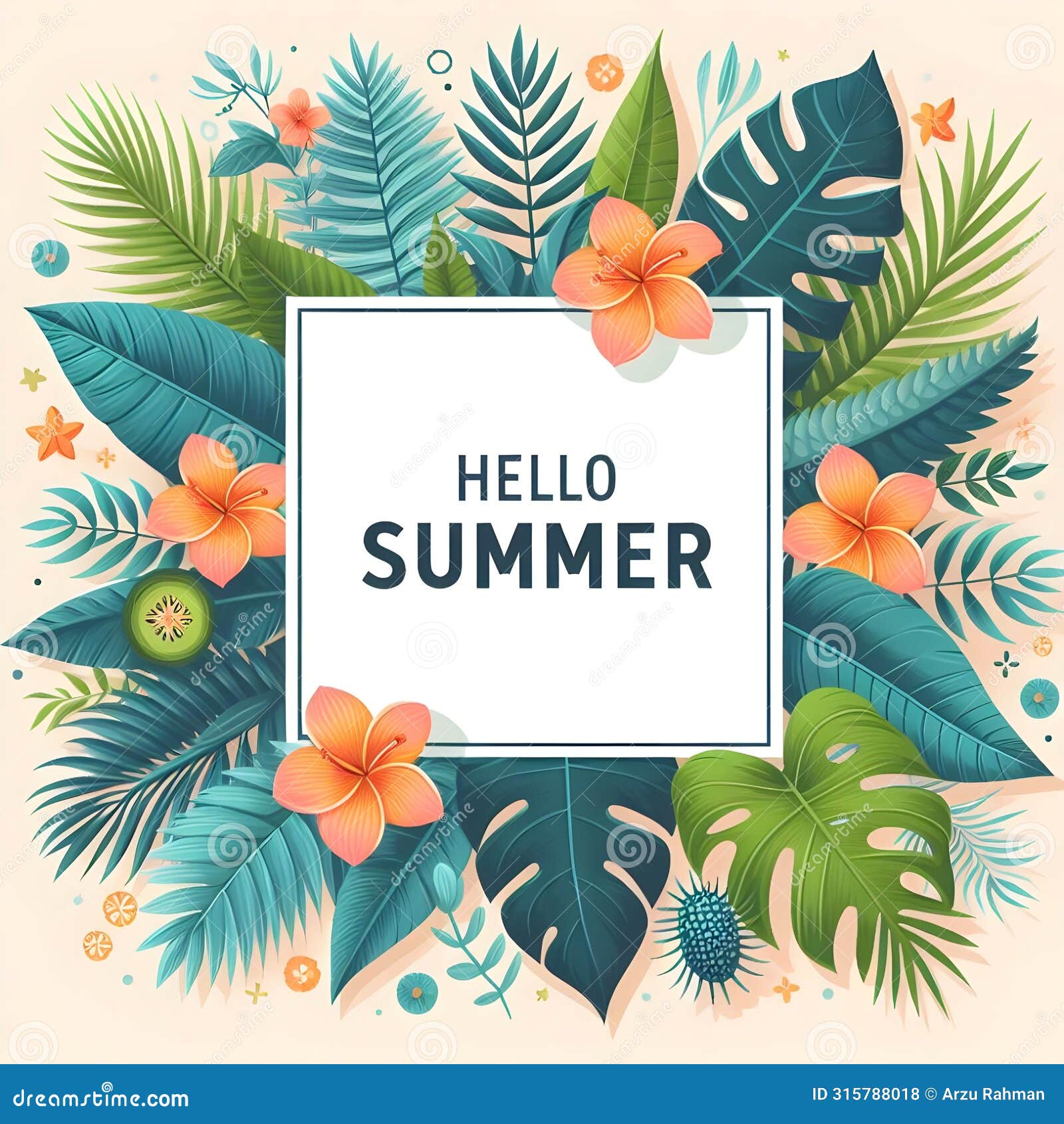 Hello Summer. Tropical Leaves F Bundle Stock Illustration ...