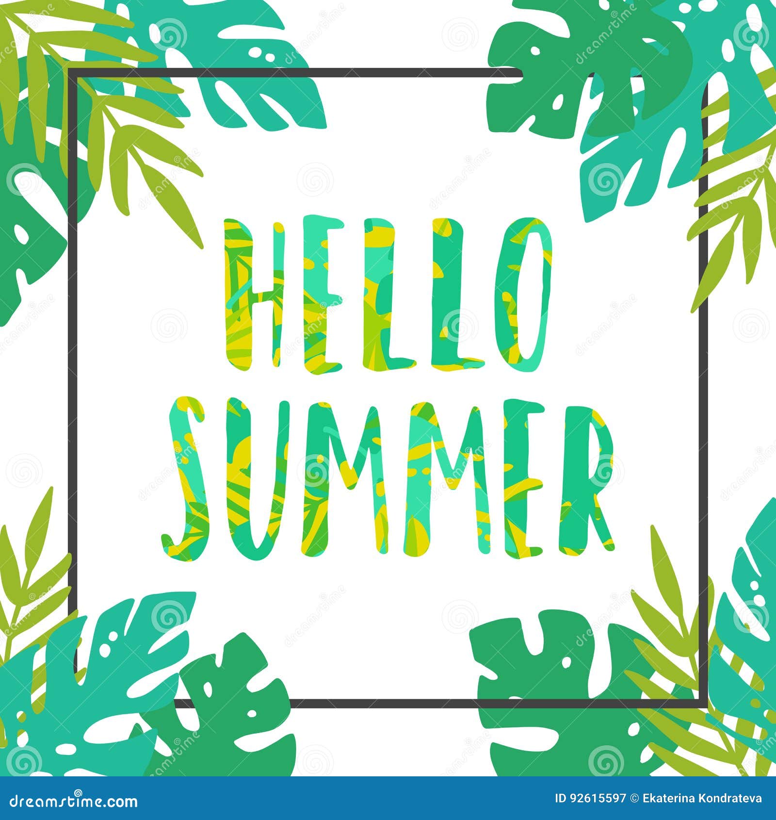 Hello Summer. Tropical Leaves Frame. Stock Vector - Illustration of ...