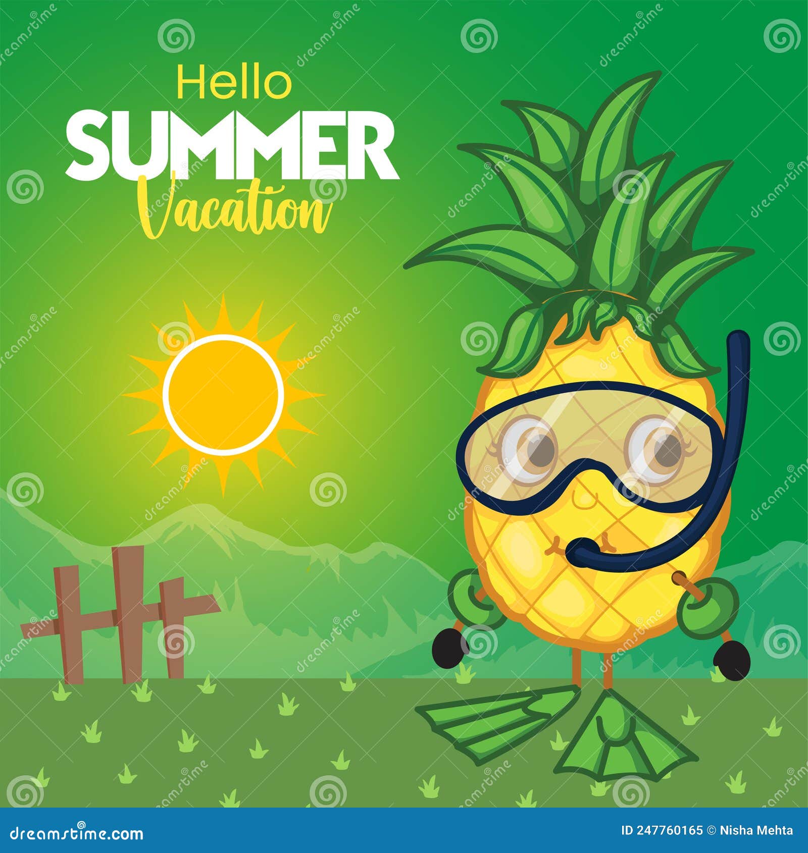 Hello Summer Vacation Banner Design Stock Vector - Illustration of ...