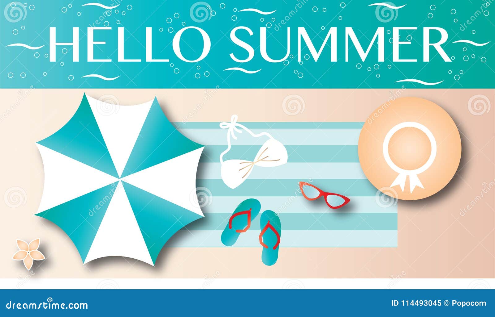 Hello Summer Vacation Beach Header or Banner Stock Illustration ...