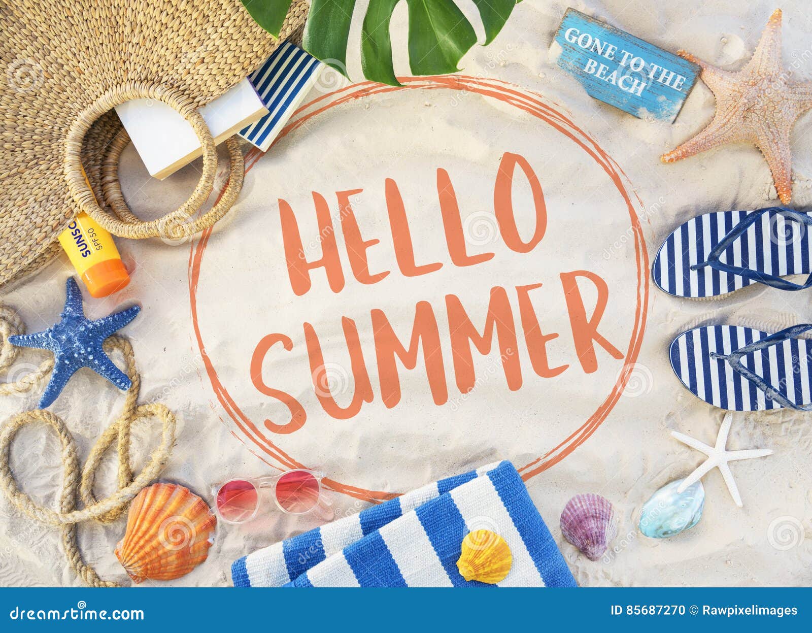 Hello Summer Vacation Message Sign Concept Stock Photo - Image of ...