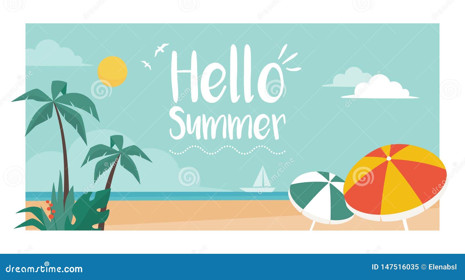 Hello Summer Vacations Postcard with Tropical Beach Stock Vector ...
