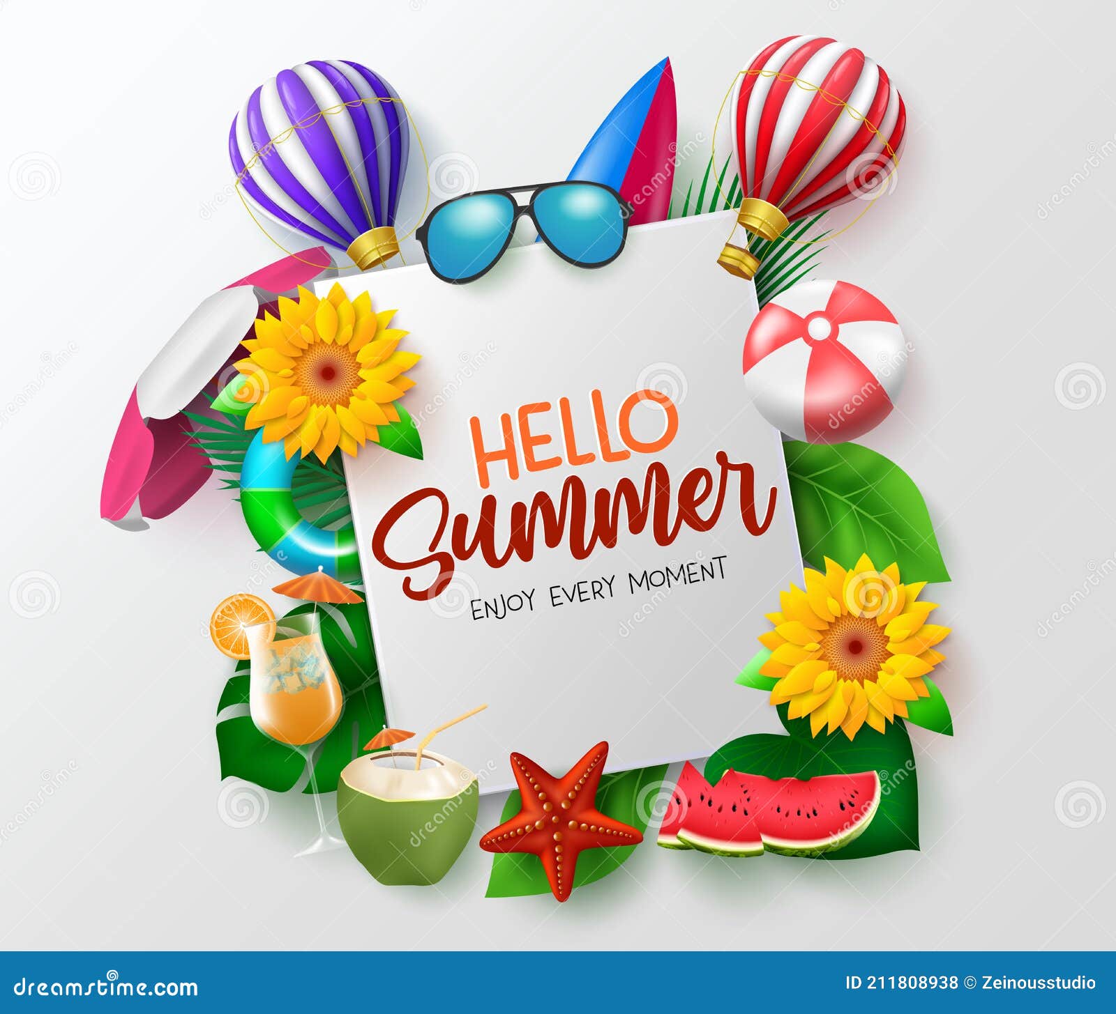 Hello Summer Vector Banner Template. Hello Summer Enjoy Every Moment ...