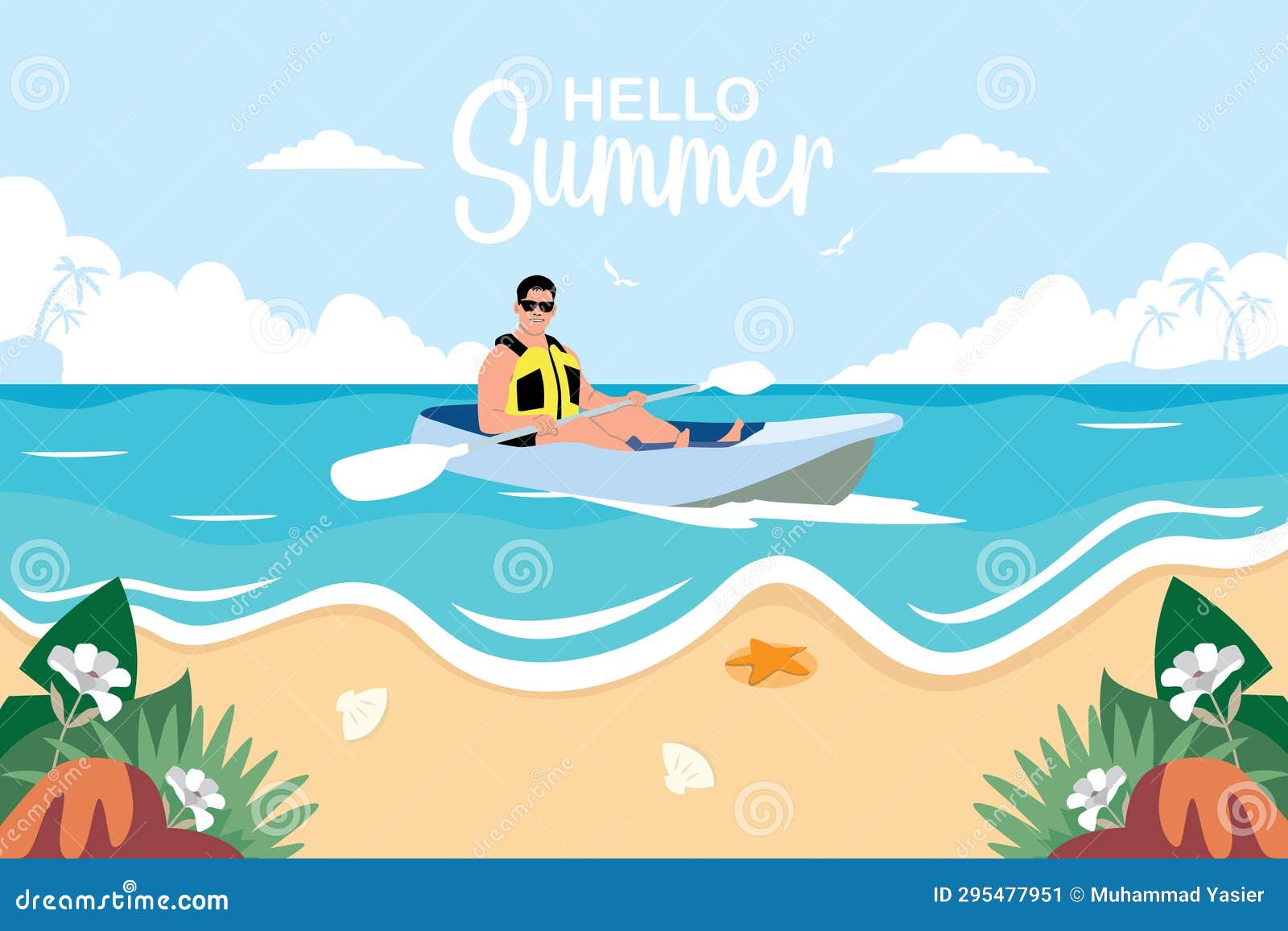 Hello Summer. Vector Illustration in Flat Cartoon Style Stock Vector - Illustration of holiday ...