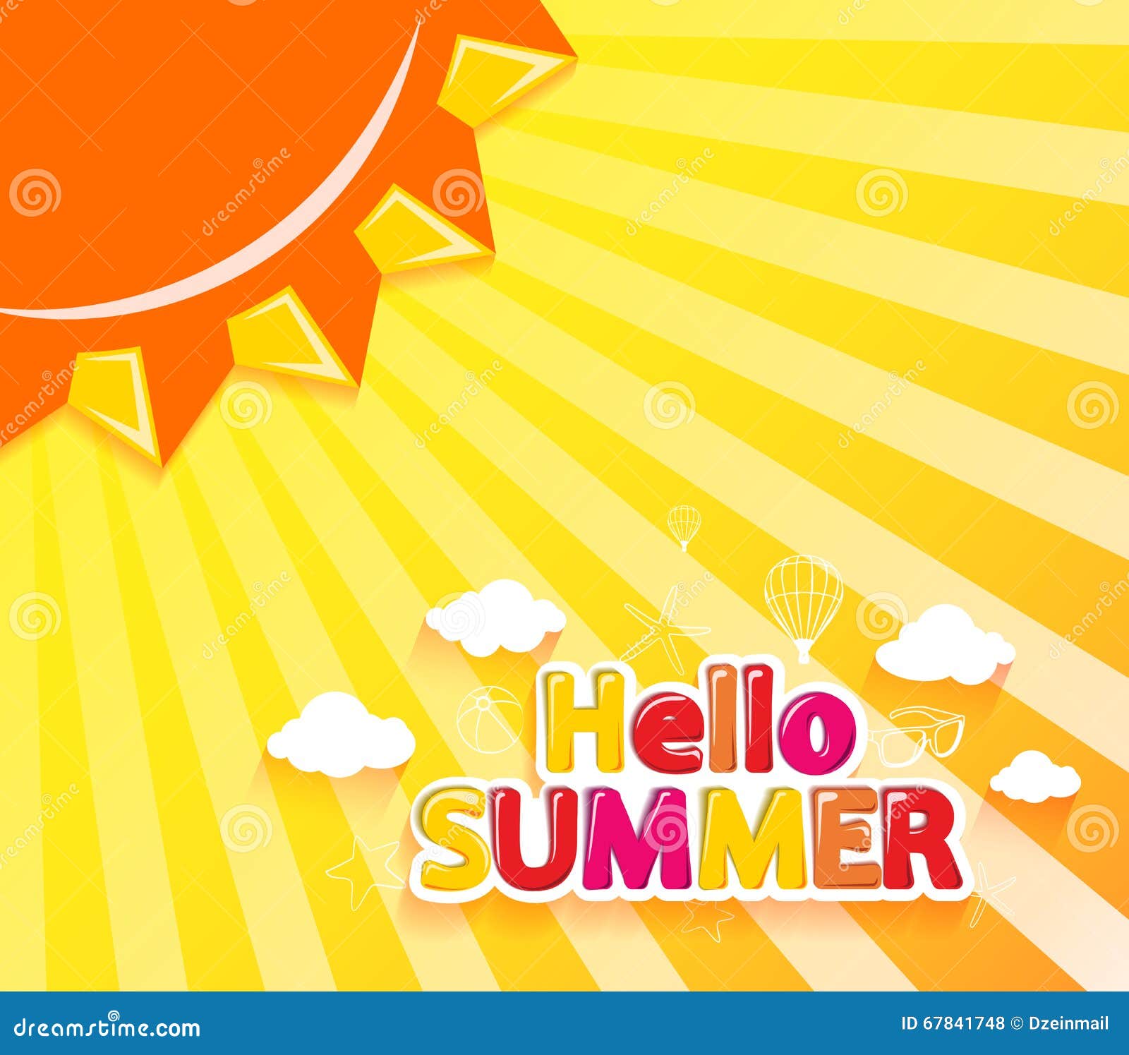 Hello Summer Vector Illustration with Sun and Summer Icons Stock Vector ...
