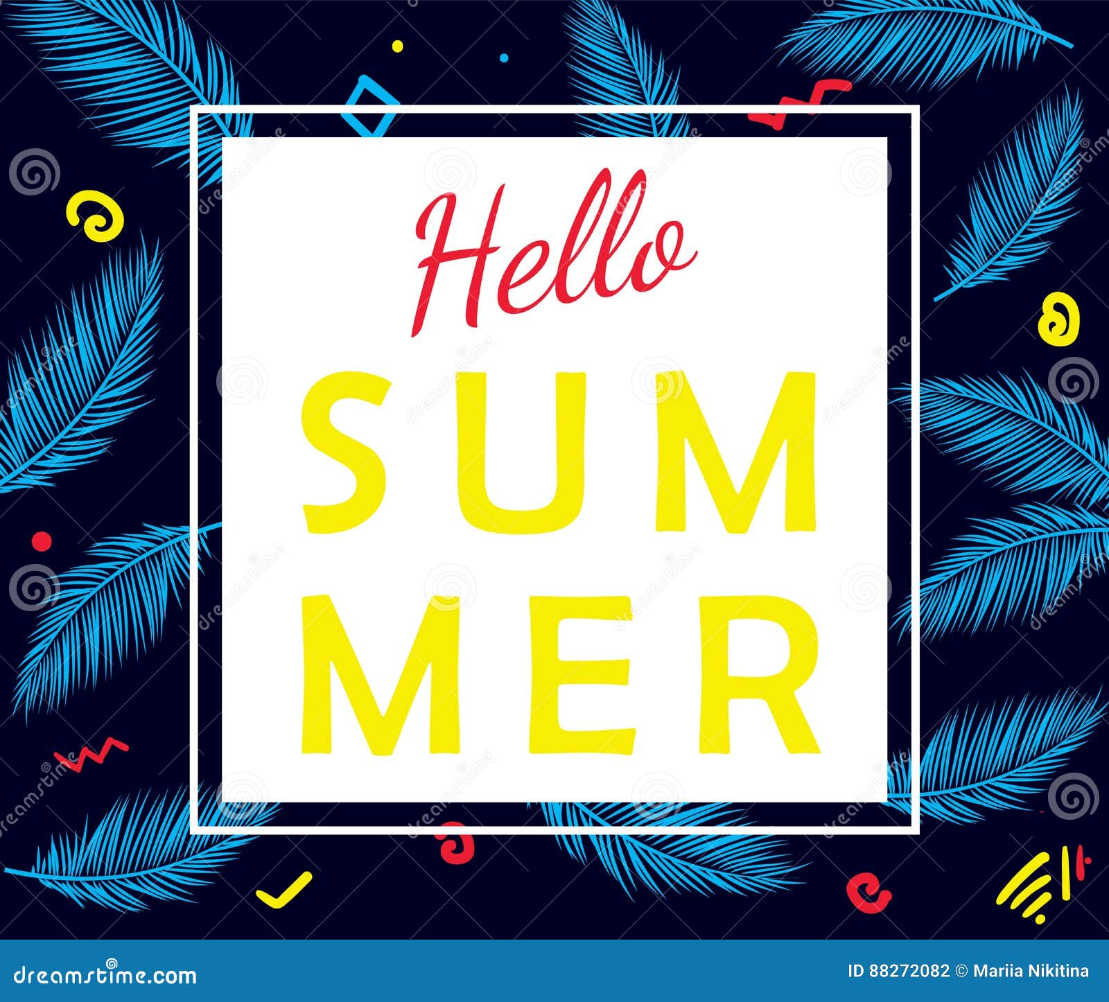 Hello Summer Vector Poster with Palm Leaves Stock Vector - Illustration ...