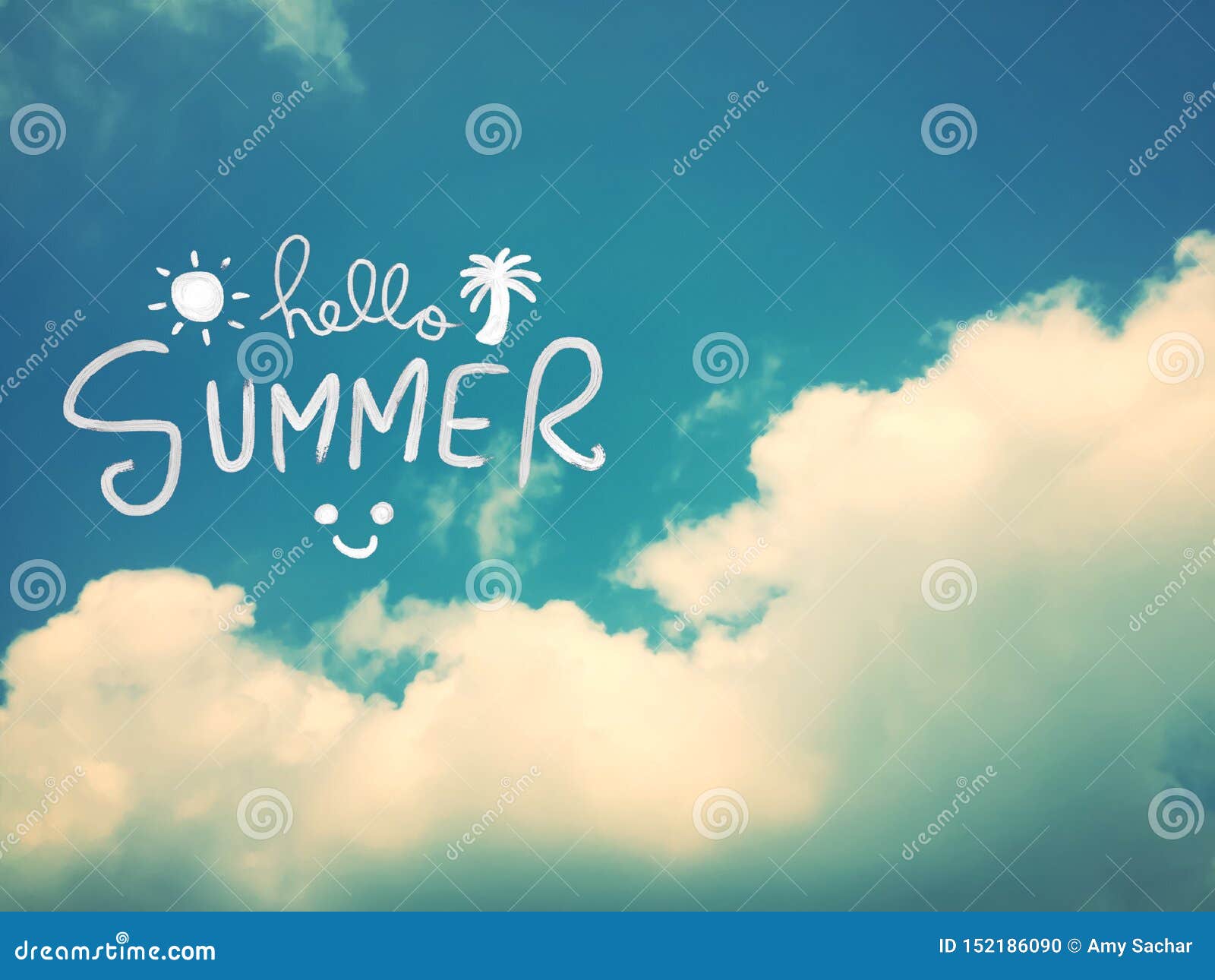 Hello Summer Word on Beautiful Blue Sky with Sunlight Stock Photo ...