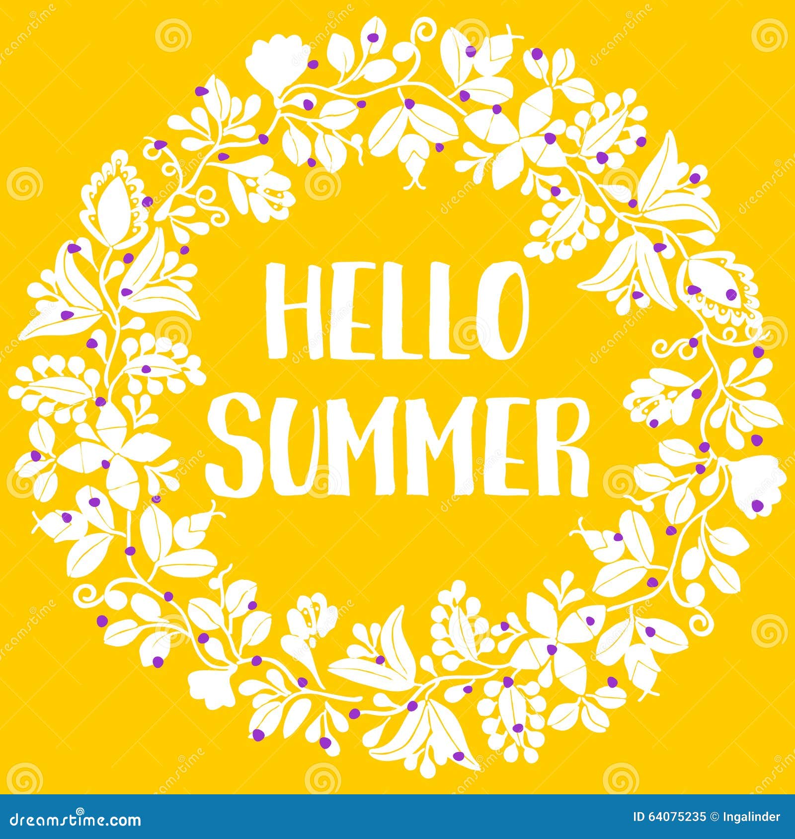 Hello Summer Wreath Sunny Yellow Vector Card Stock Vector ...