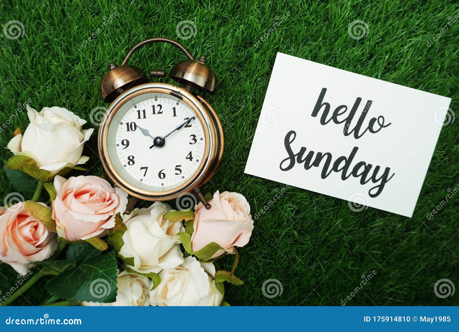 Hello Sunday Card and Alarm Clock Stock Photo - Image of graphic, idea ...