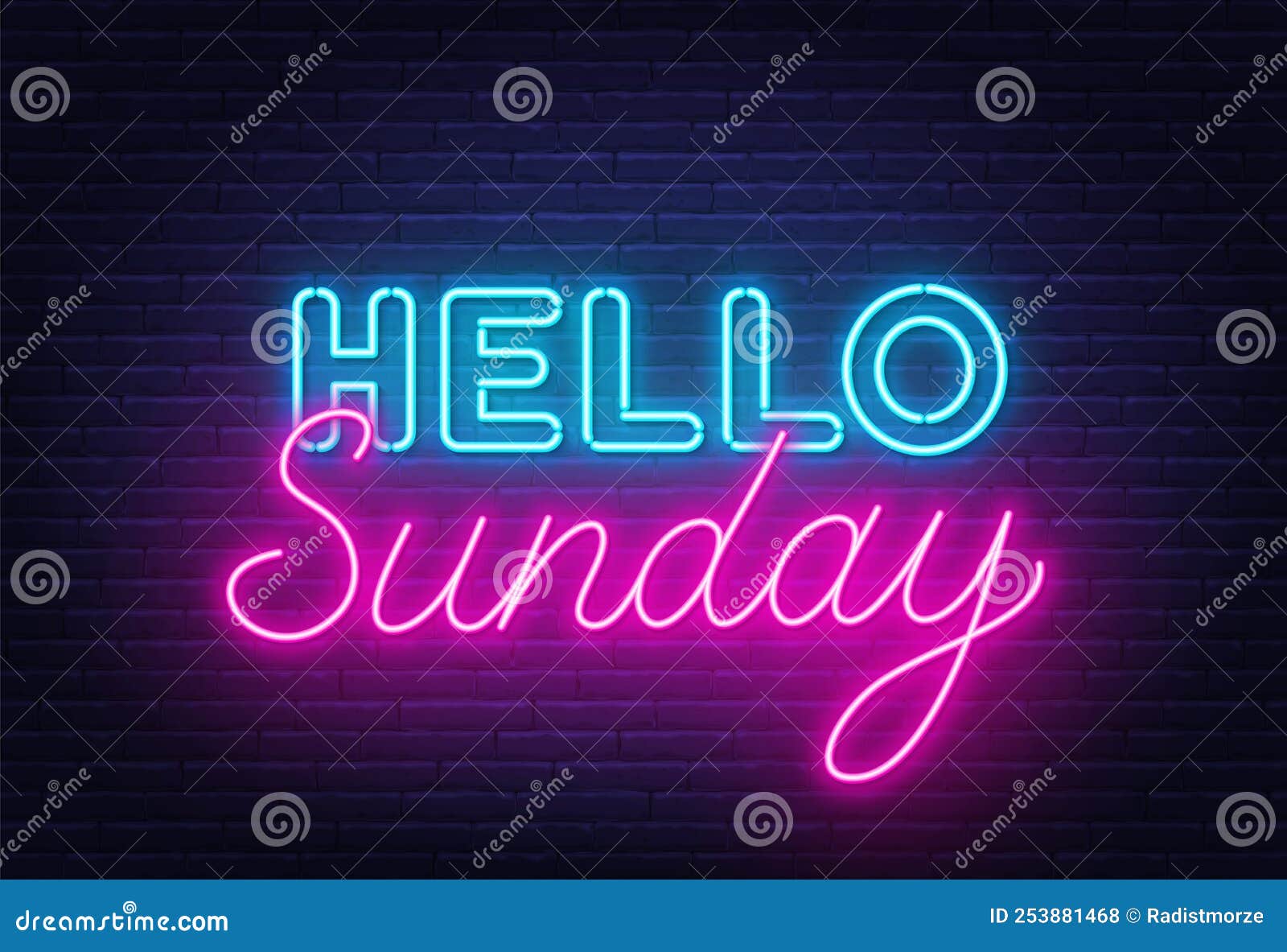 Hello Sunday Sign on Brick Wall Background. Stock Vector - Illustration ...