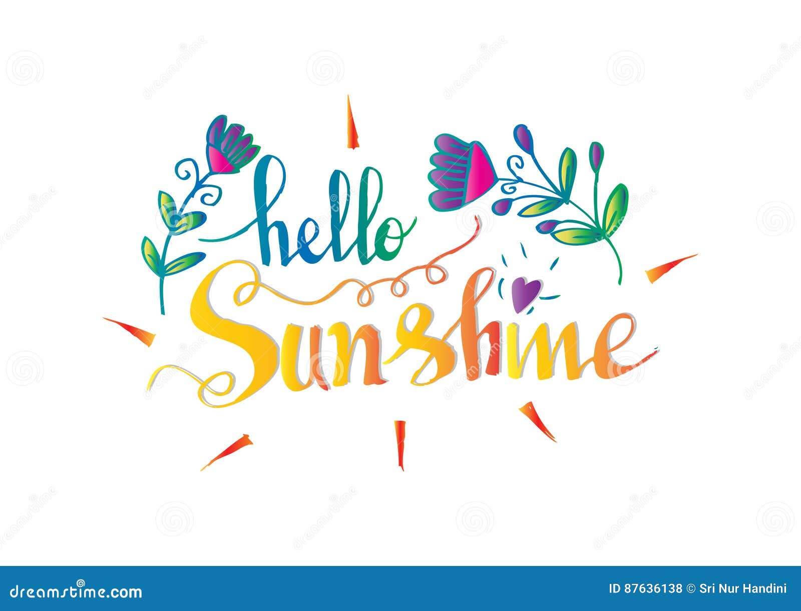 Hello Sunshine Lettering On Watercolor Splash Cartoon Vector ...