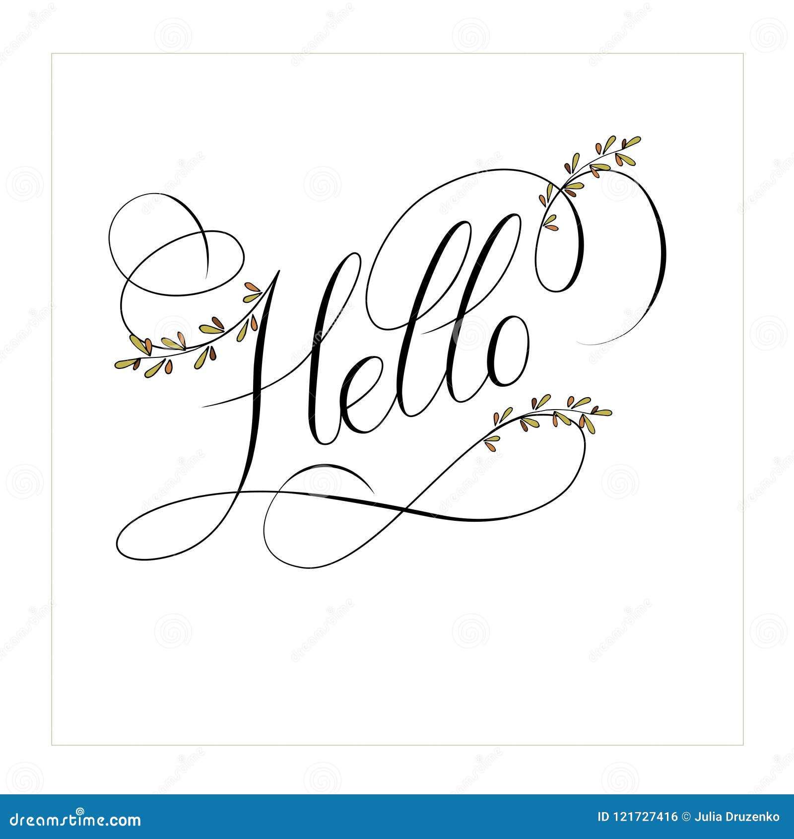 Hello Text Calligraphy with Flourish Elements Vector Stock Illustration ...