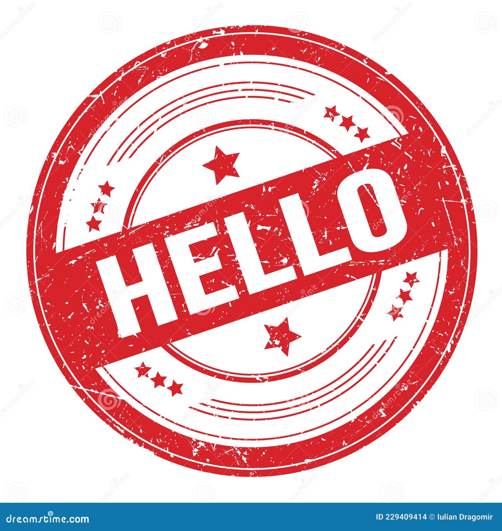 HELLO Text on Red Round Grungy Stamp Stock Illustration - Illustration ...
