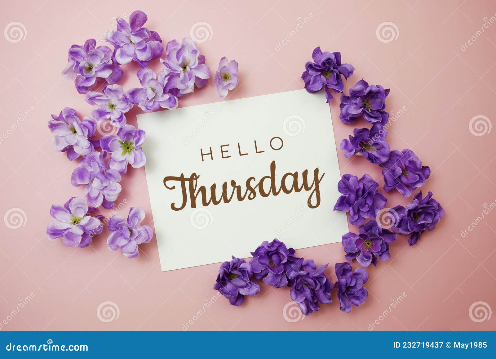 Hello Thursday Card Typography Text With Flower Bouquet On Pink ...