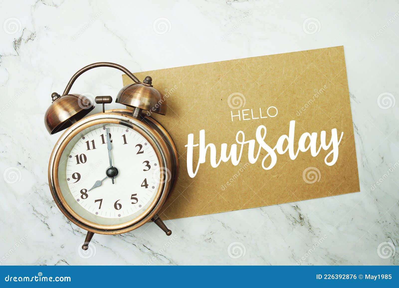 Hello Thursday Typography Text on Paper Card with Alarm Clock on Marble ...