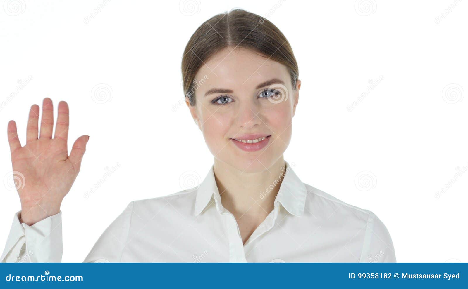 Hello, Waving Hand, White Background Stock Photo - Image of employee ...
