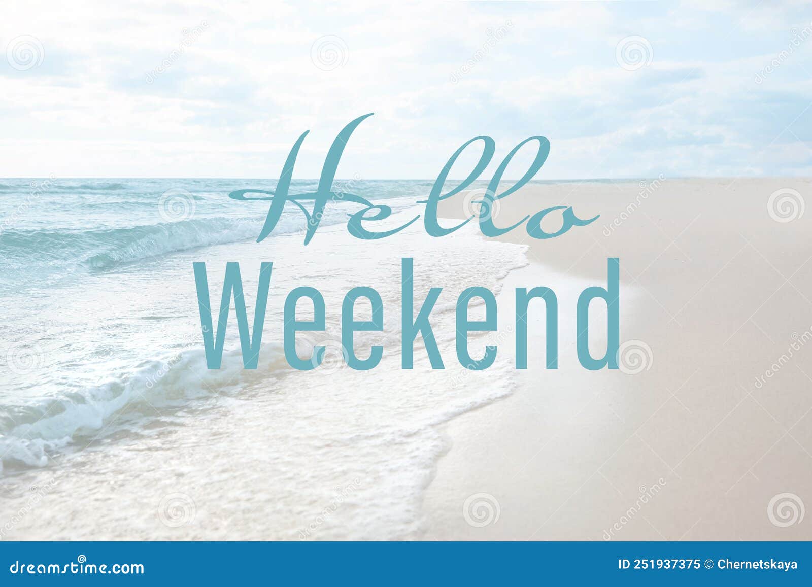 Hello Weekend. Beautiful View of Sandy Beach and Sea Stock Image ...