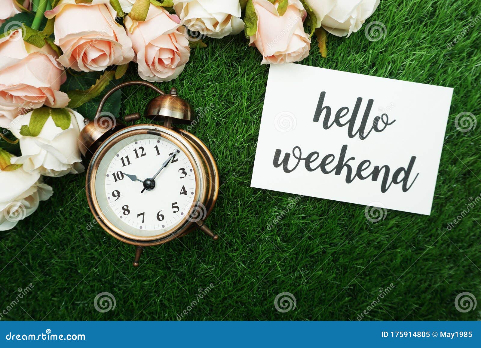 Hello Weekend Card and Alarm Clock Stock Image - Image of element ...