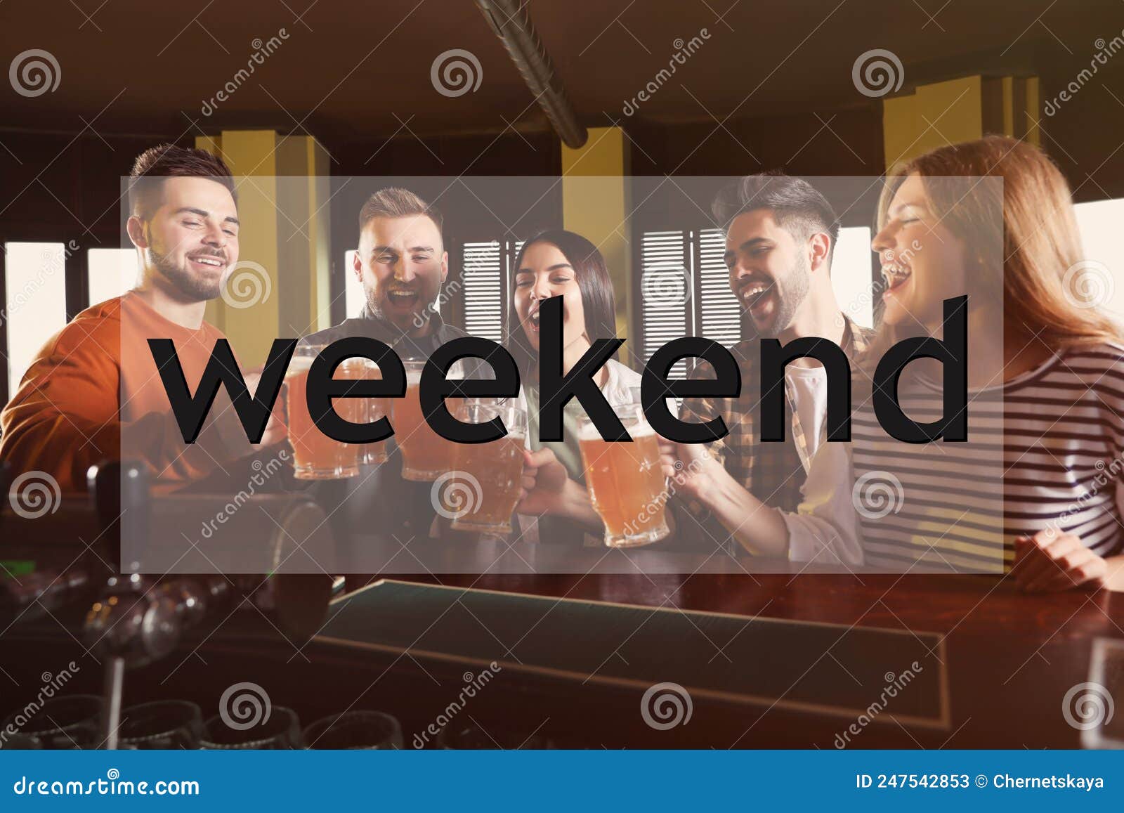 Hello Weekend. Group of Friends with Beer Bar Stock Image - Image of ...