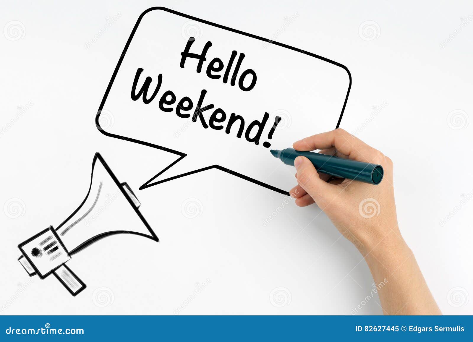 Hello Weekend. Megaphone and Text on a White Background Stock Image ...