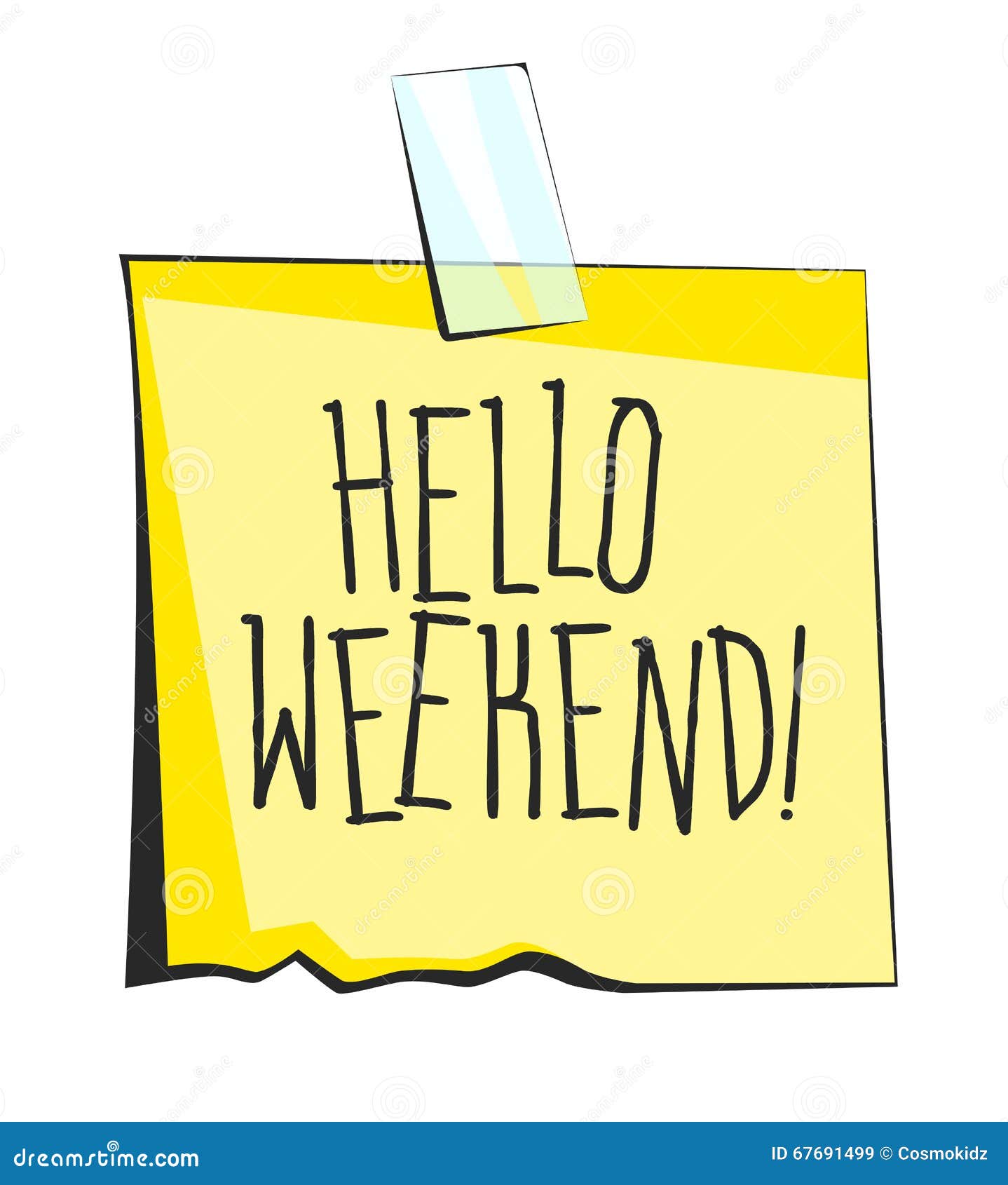 Hello Weekend Paper Sticky Note. Retro Reminder Sticker Stock ...