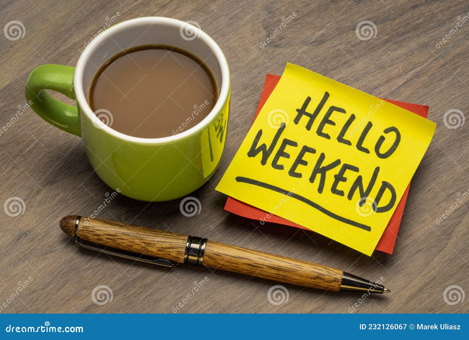 Hello Weekend Sticky Note with Coffee Stock Image - Image of ...