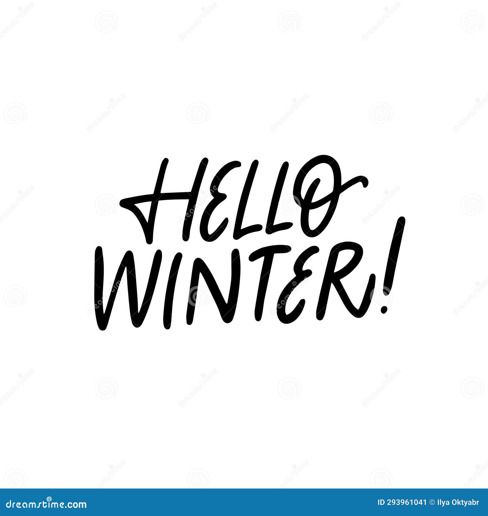 Hello Winter Black Color Lettering Phrase. Hand Drawn Vector Script Art ...