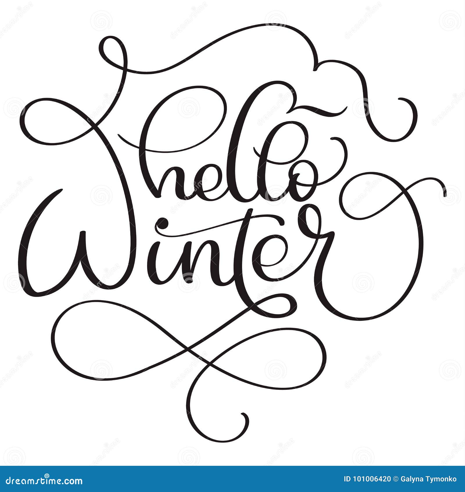 Hello Winter Calligraphy Text on White Background. Hand Drawn Lettering ...