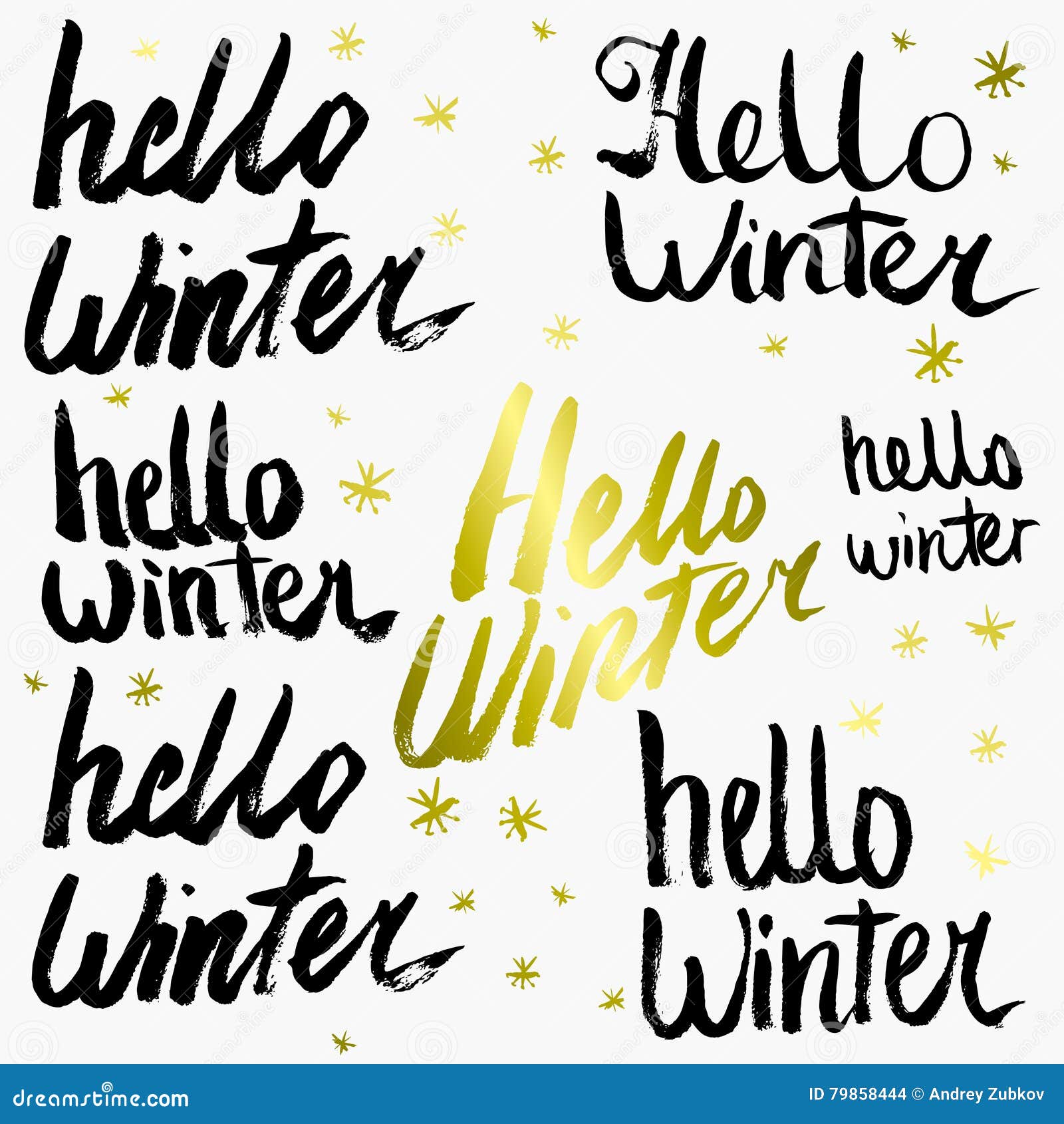 Hello Winter Collection Text. Vector. Lettering. Drawing by Hand ...