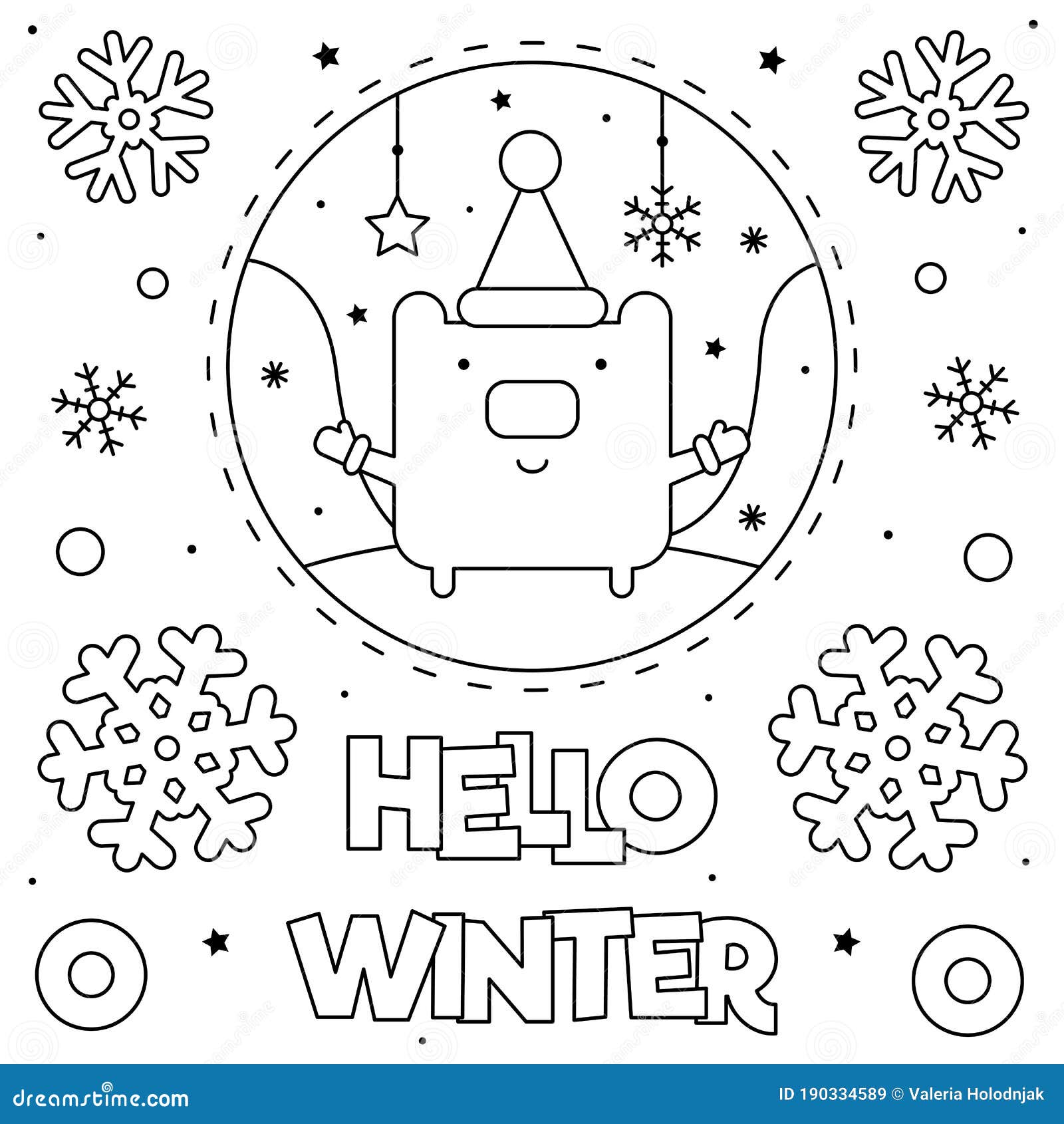 Hello Winter. Coloring Page. Black and White Vector Illustration. Stock ...