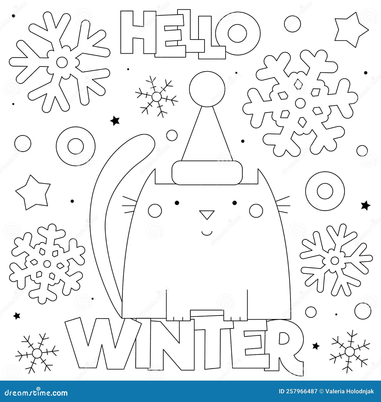 Hello Winter. Coloring Page. Black and White Vector Illustration. Stock ...
