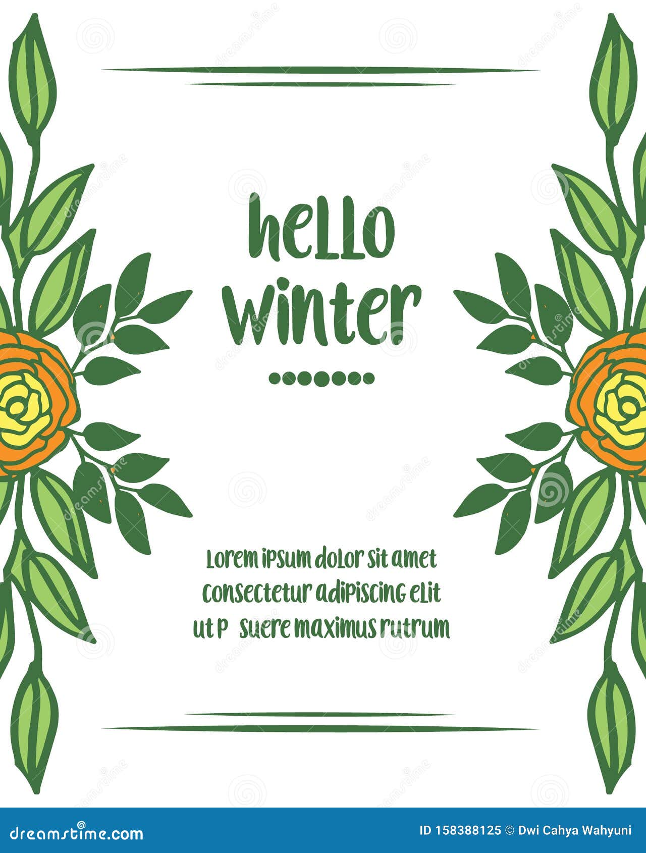 Hello Winter Greeting Card with Design Element Colorful Rose Flower ...