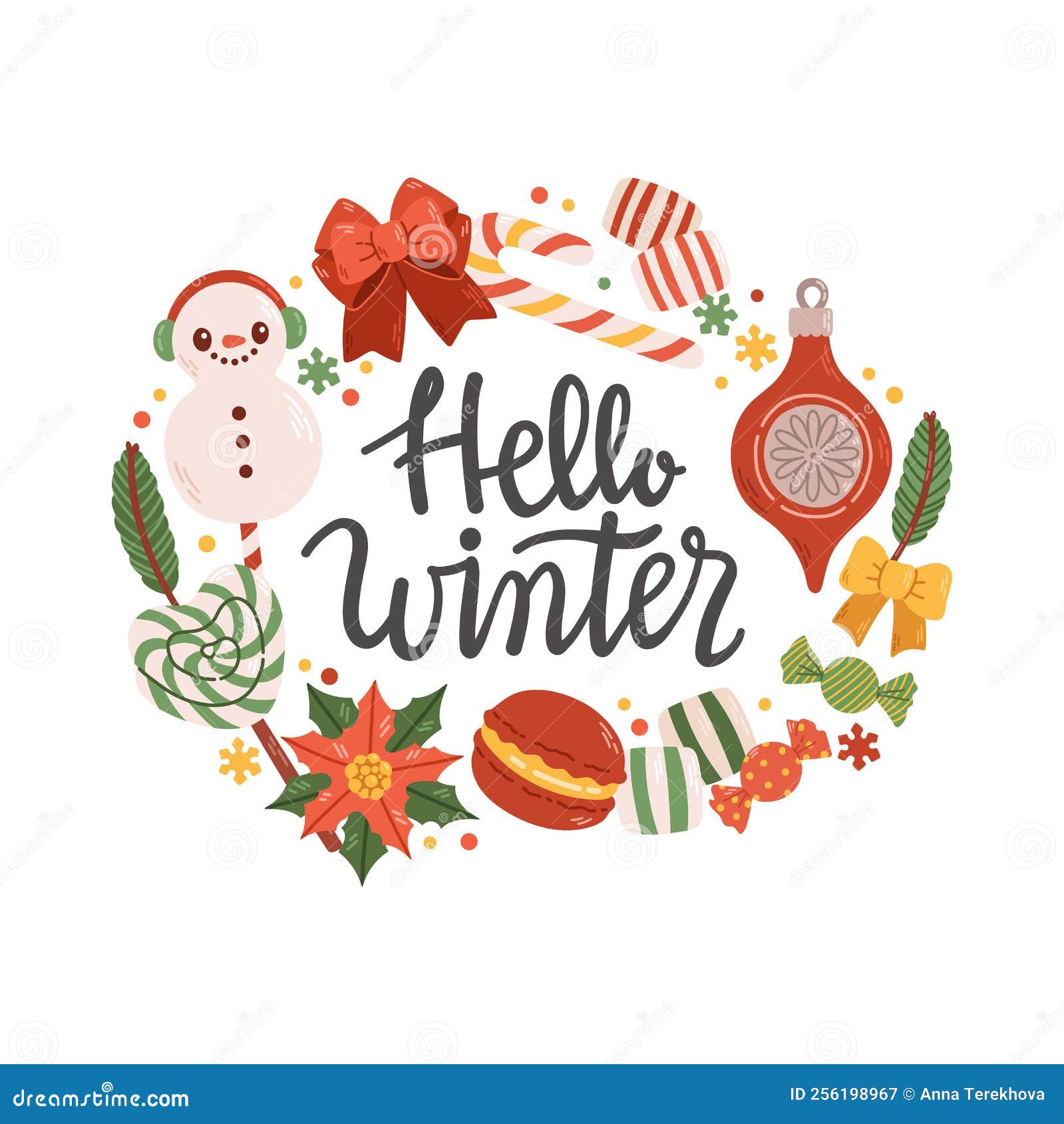Hello Winter Phrase with Wreath Lettering Vector Stock Vector ...