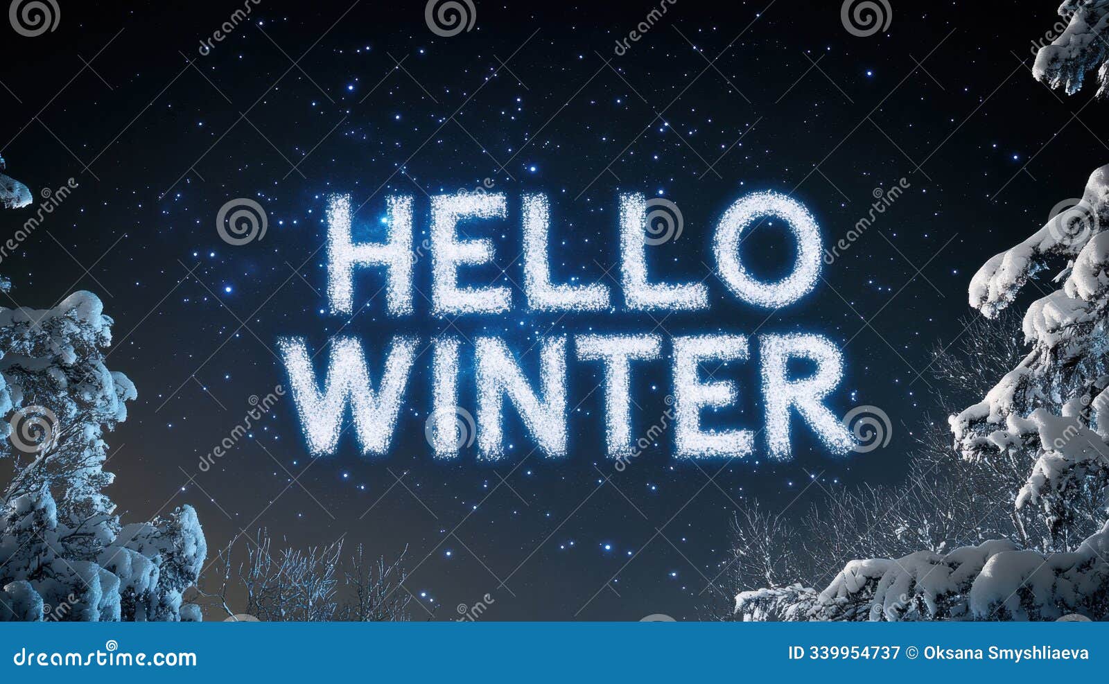 Hello Winter: Sparkling Stars and Snowy Nightscape Stock Image - Image ...