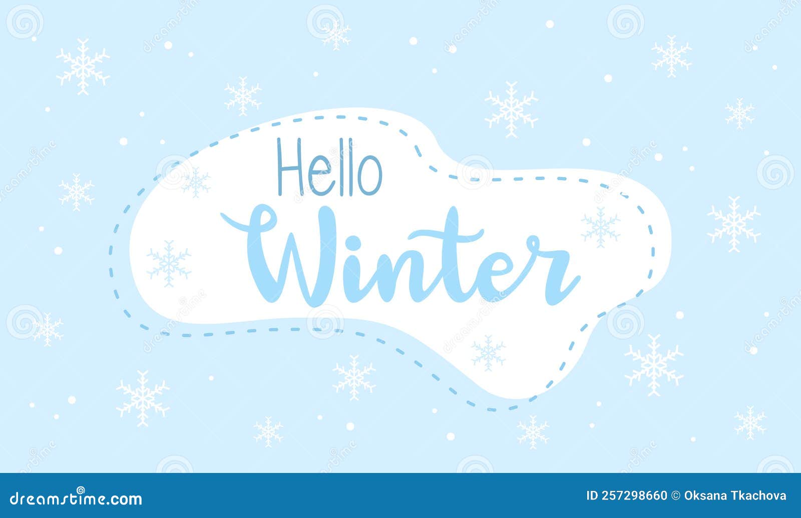 Hello Winter Text with Snowflakes on a Blue Background. Flat Vector ...