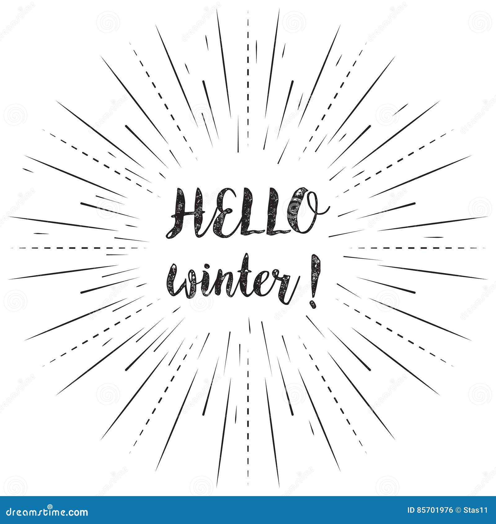 Hello Winter Text with Sun Rays Linear Background. Vector Card Design ...