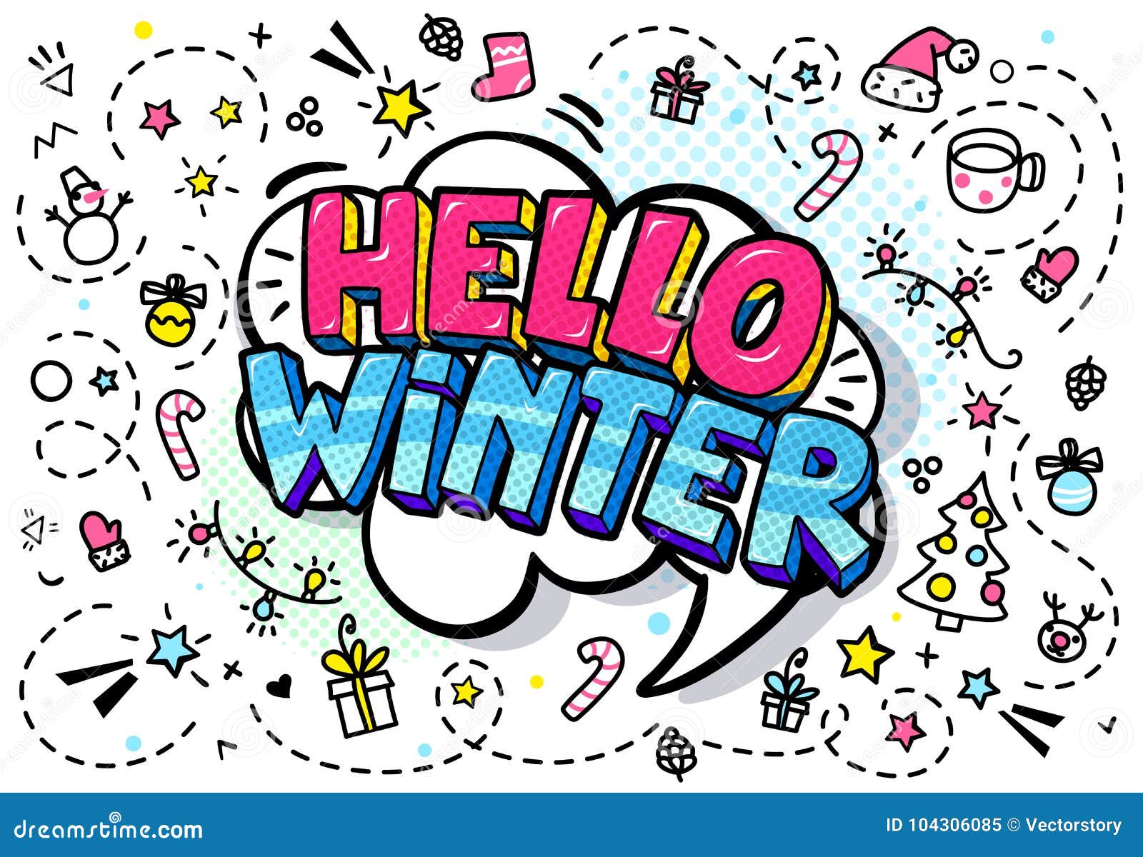 Hello Winter word bubble. stock vector. Illustration of modern - 104306085