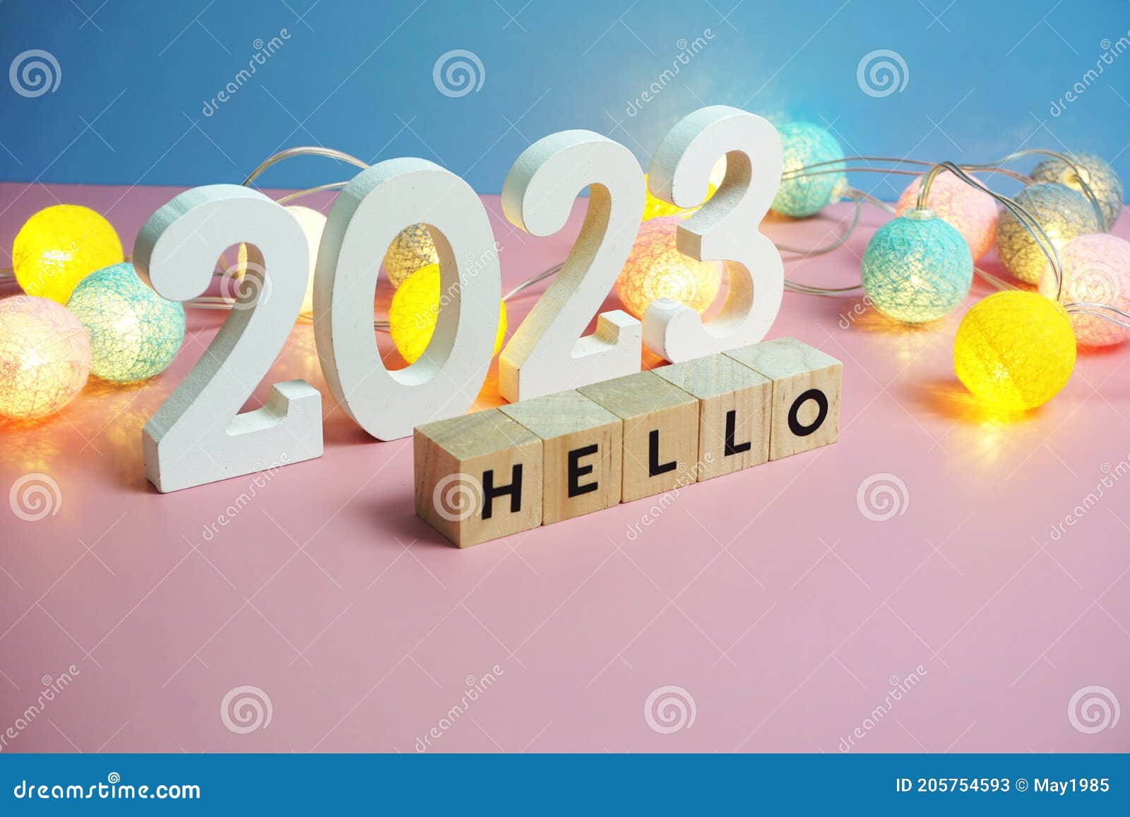 Hello 2023 Word Alphabet Letters on Pink and Blue Background Stock ...
