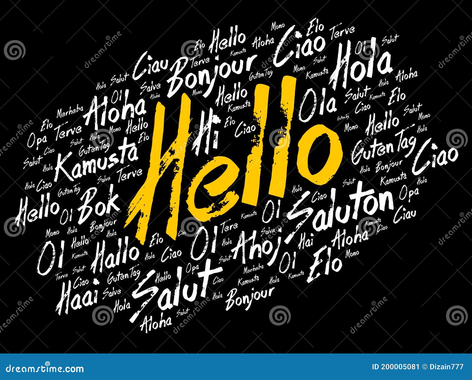 Hello Word Cloud Collage in Different Languages Stock Illustration ...