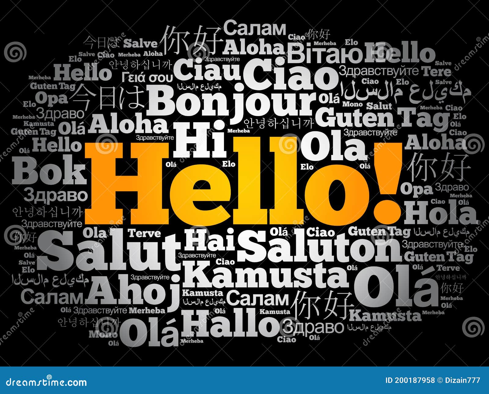 Hello Word Cloud Collage in Different Languages Stock Illustration ...