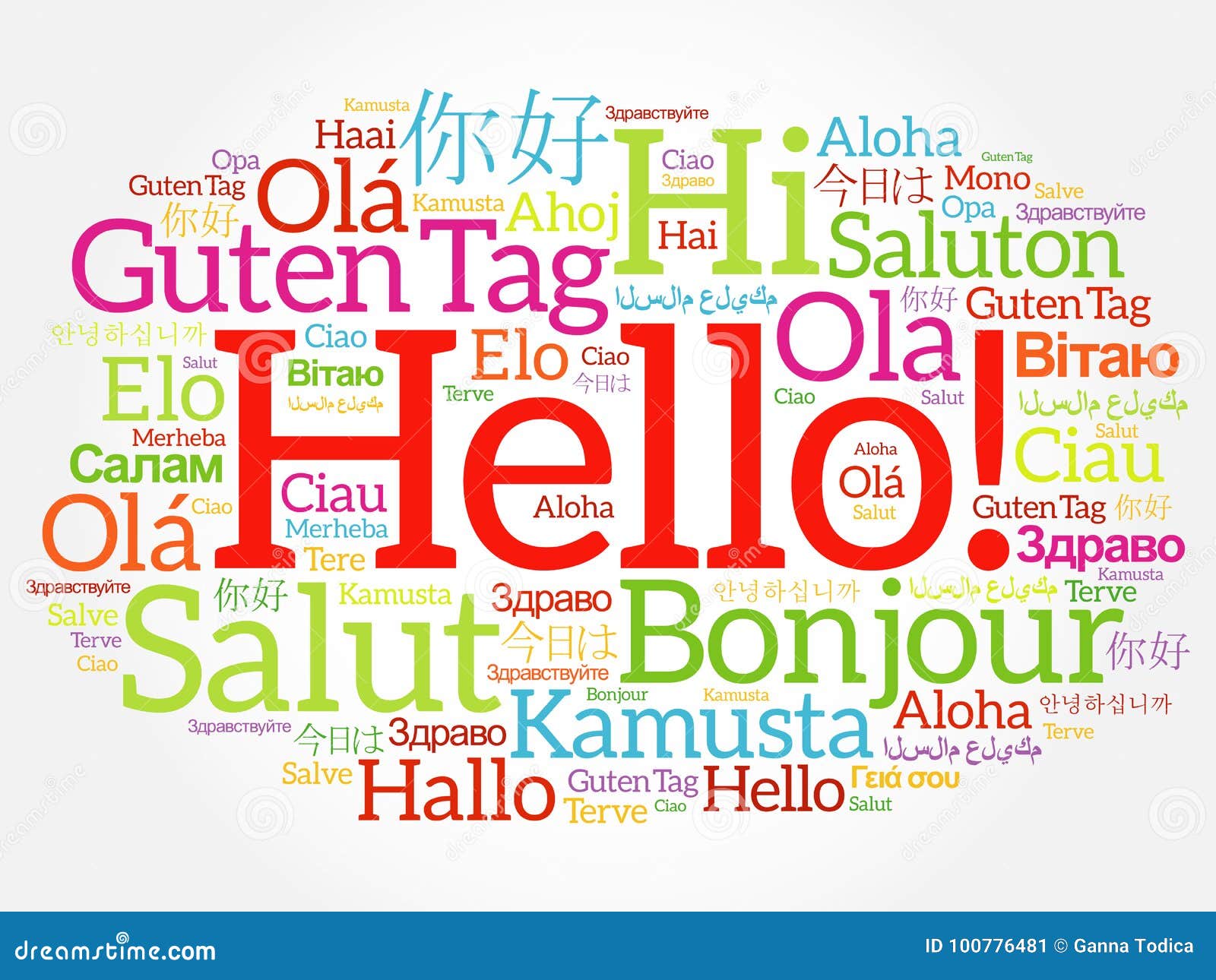 Hello Word Cloud Collage in Different Languages Stock Illustration ...