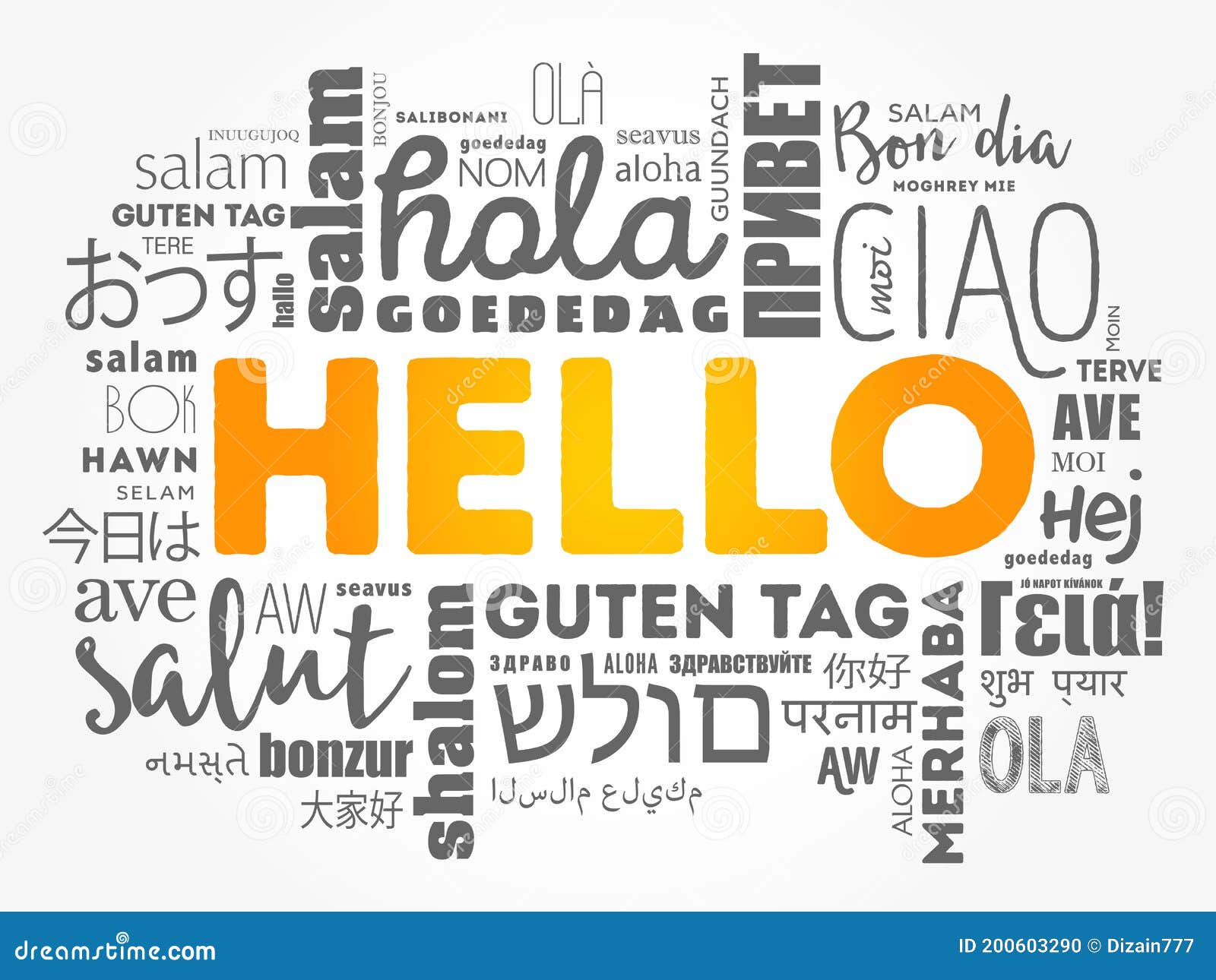 Hello Word Cloud Collage in Different Languages Stock Illustration ...