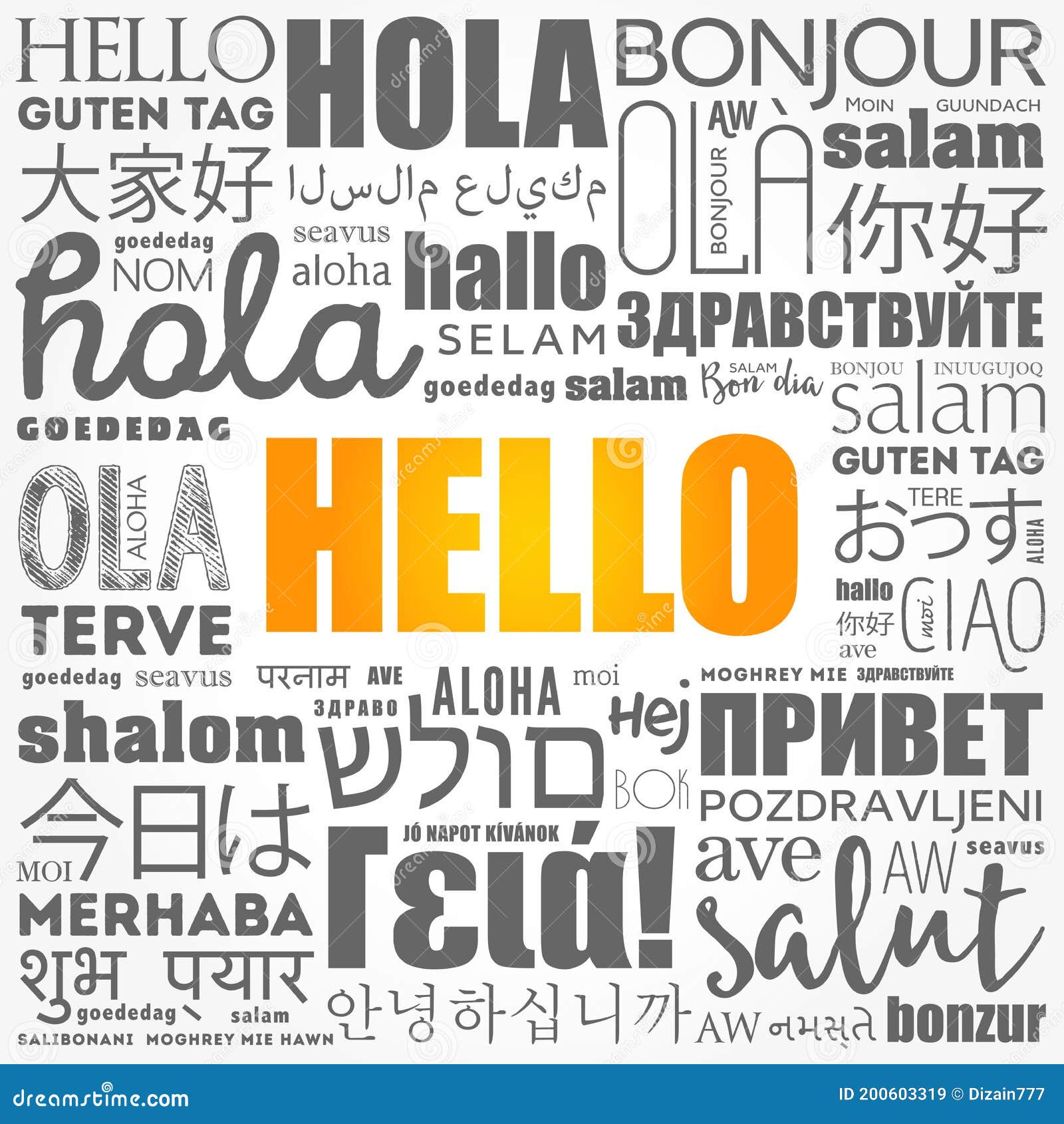 Hello Word Cloud Collage in Different Languages Stock Illustration ...