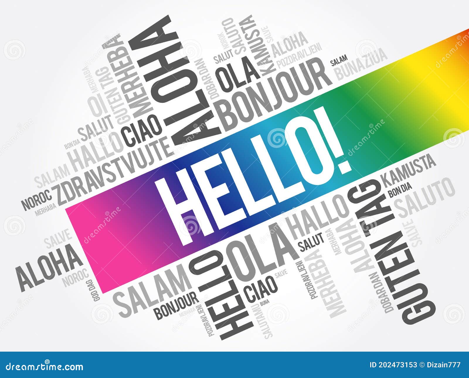 Hello Word Cloud Collage in Different Languages of the World Stock ...