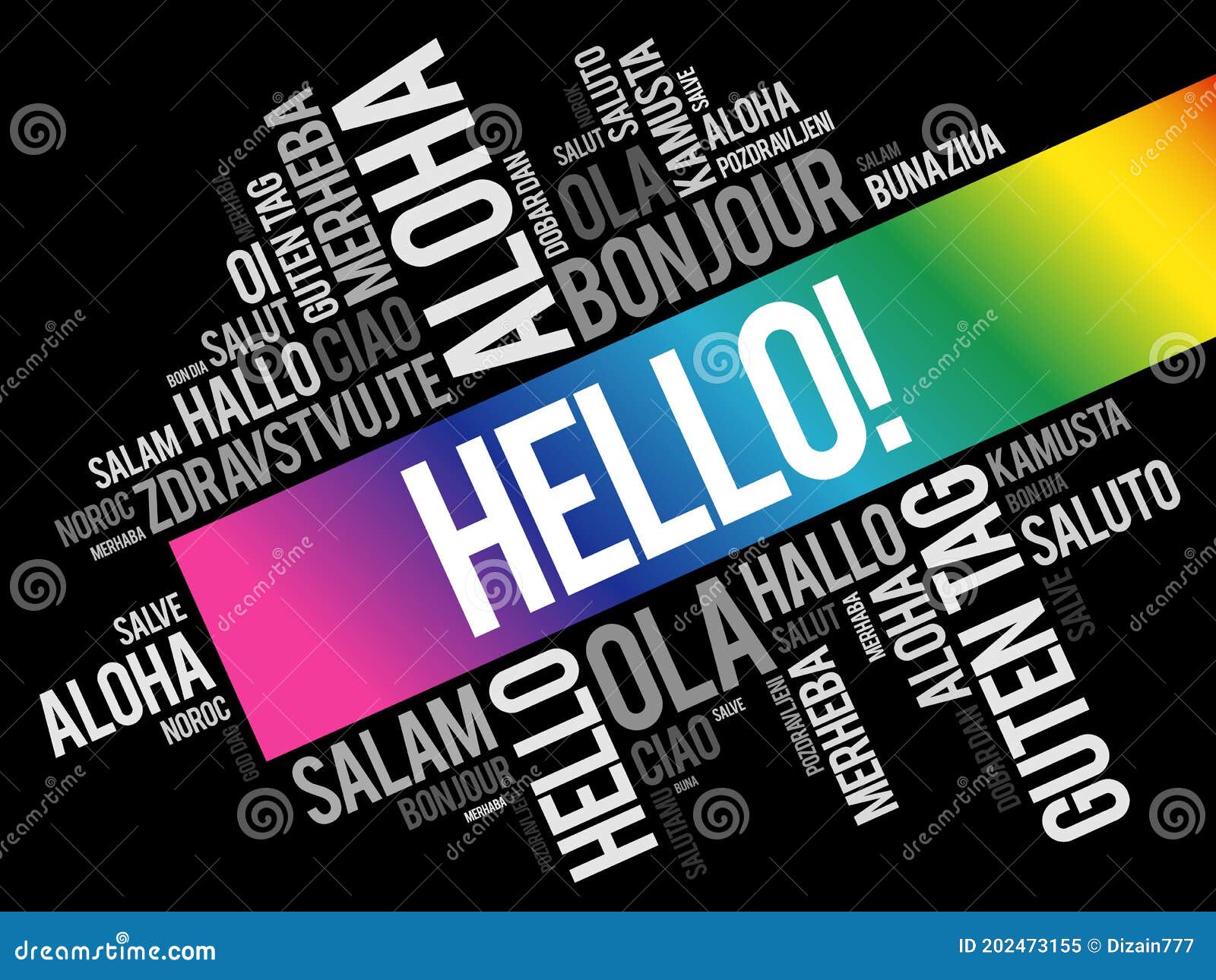 Hello Word Cloud Collage in Different Languages of the World Stock ...