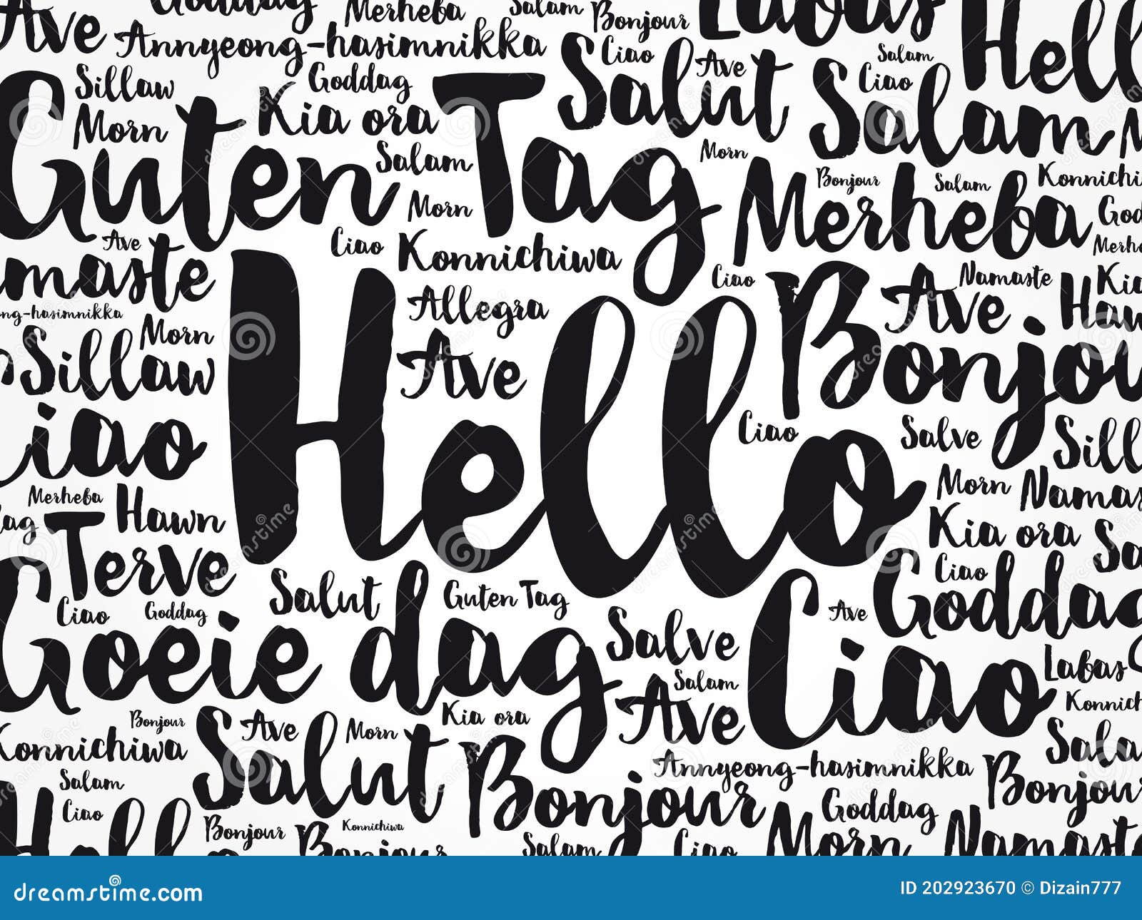 Hello Word Cloud Collage in Different Languages of the World Stock ...